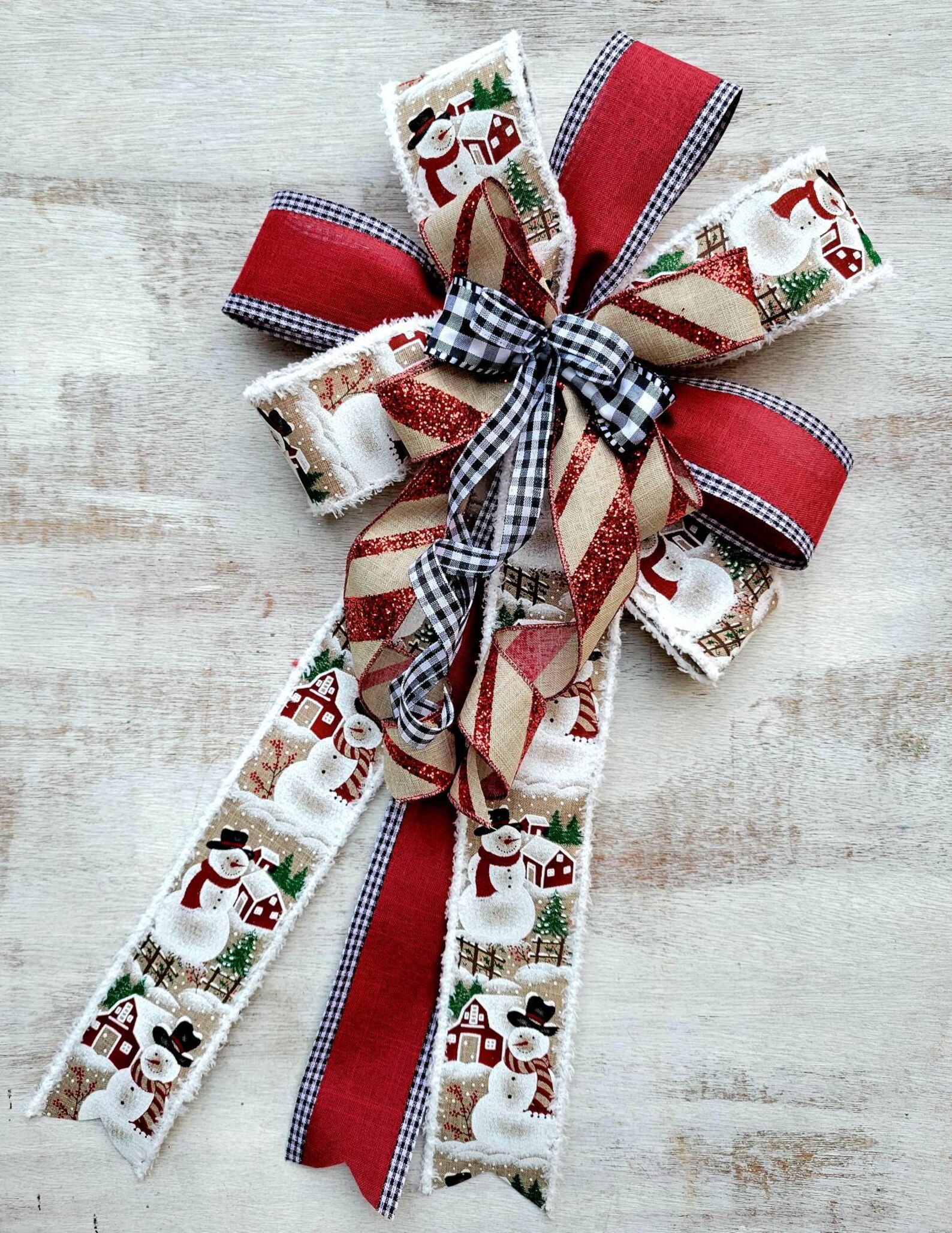Southern Snowman Bow, Farmhouse Country Bow, Rustic Barn Holiday Bow ...