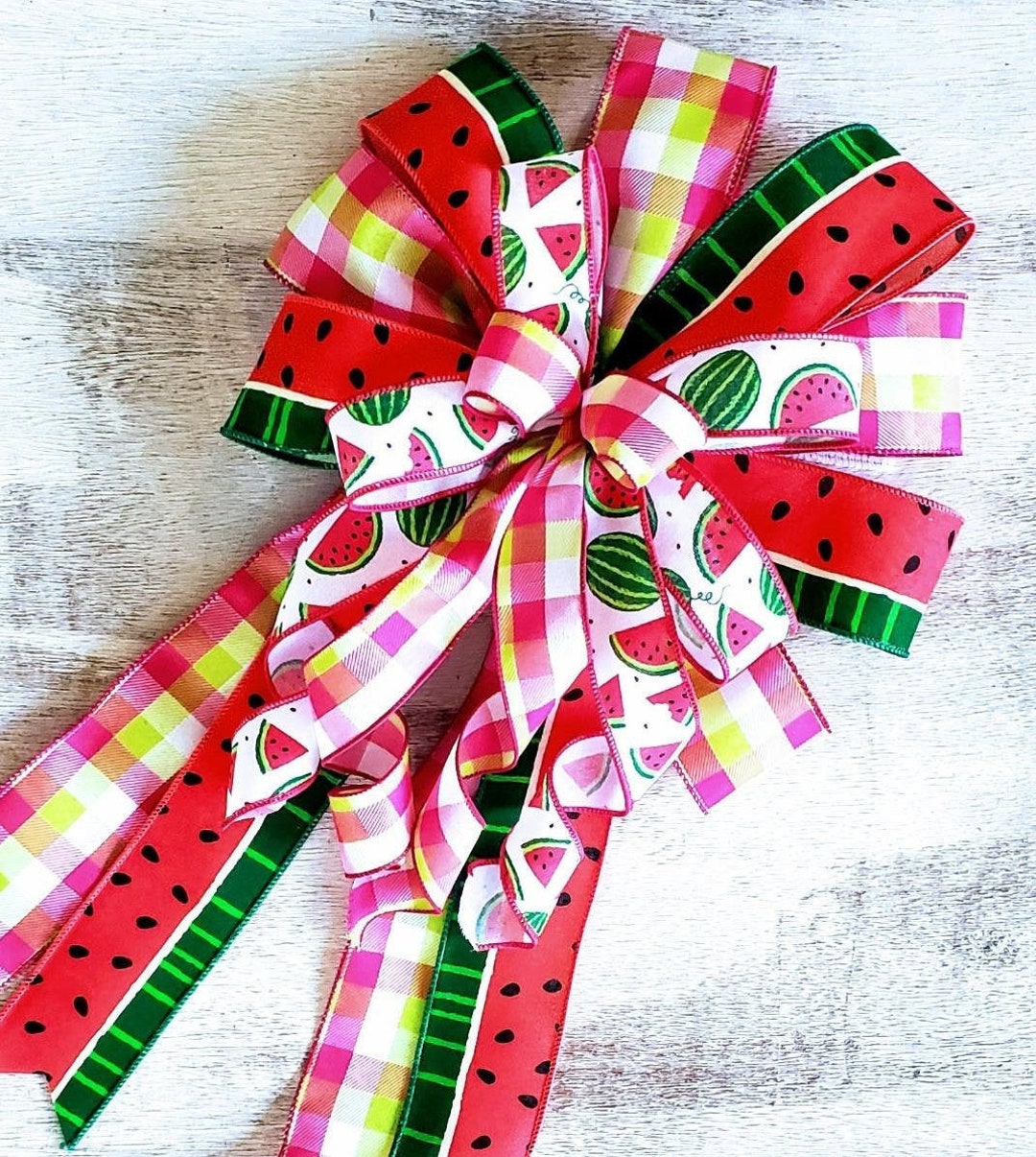 Spring Summer Bow, Wreath Watermelon Bow, Gift Bow, Mailbox Bow ...
