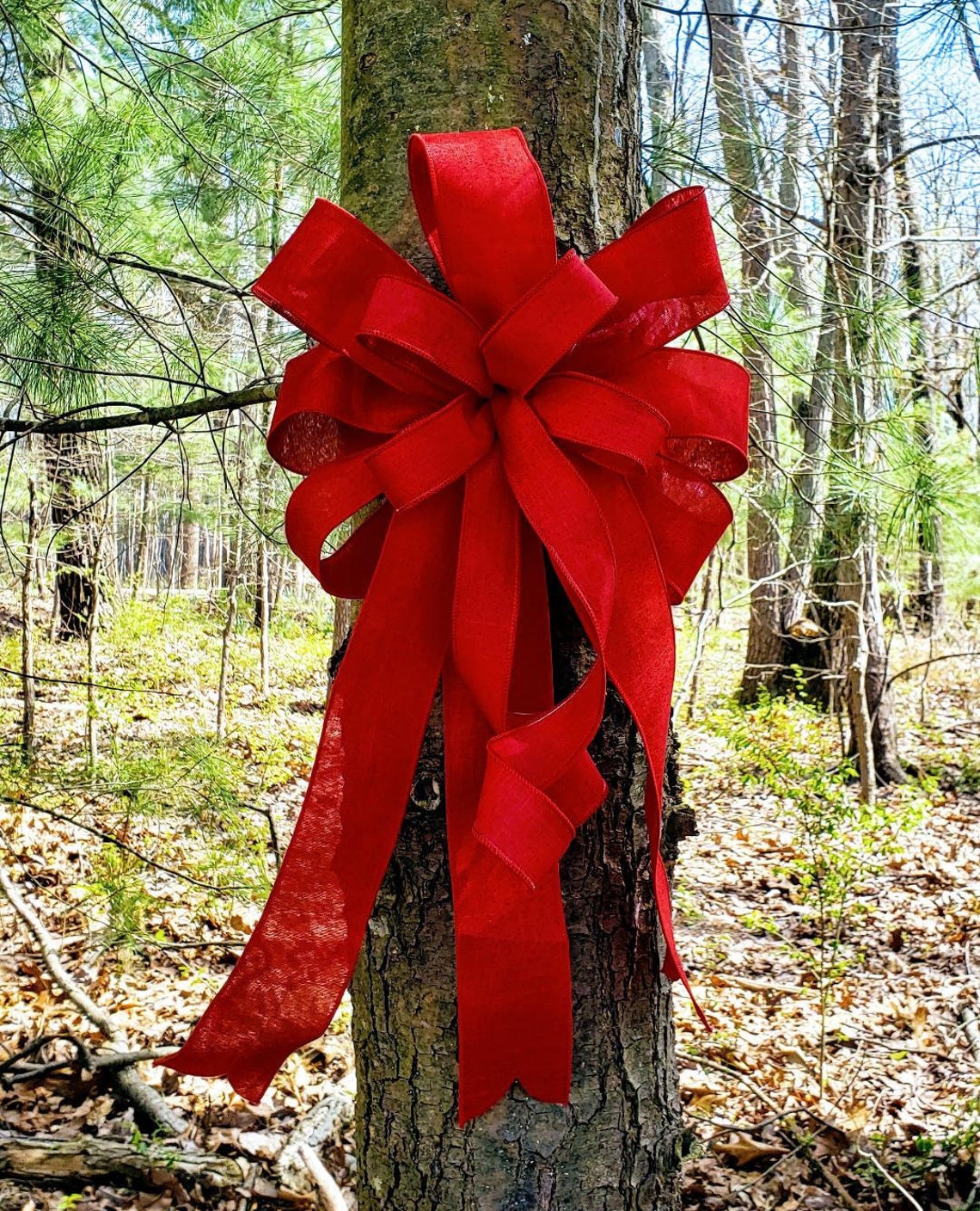 Red Velvet Bow for Tree Red Bow for Support Mailbox Red Bow | Etsy