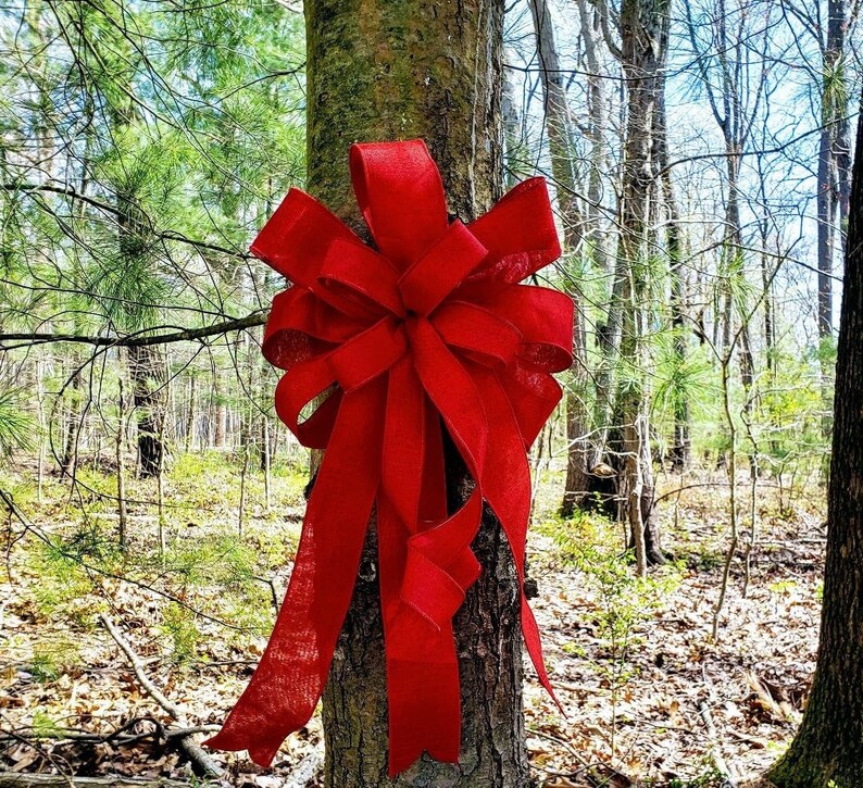 Red Velvet Bow for Tree Red Bow for Support Mailbox Red Bow | Etsy