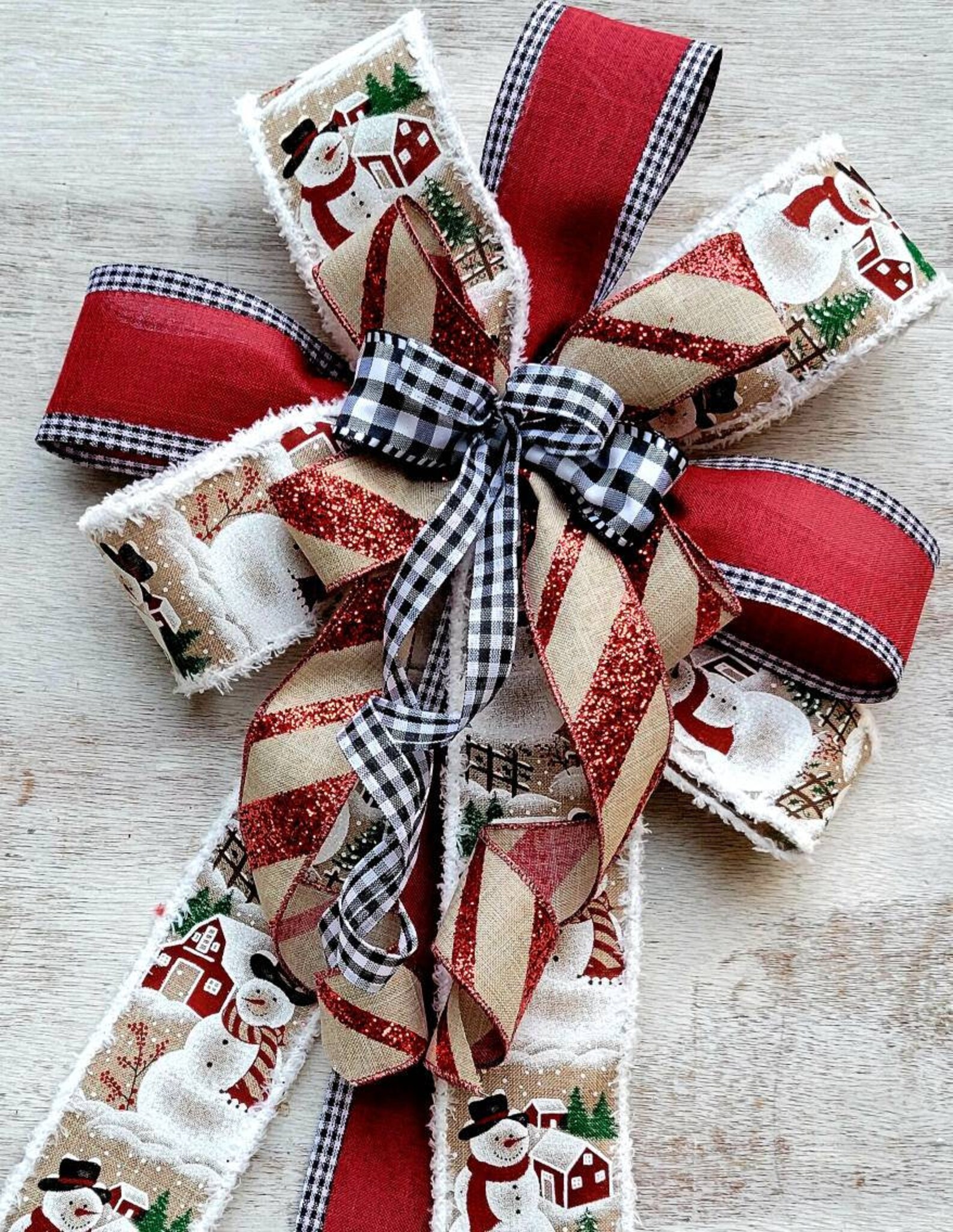 Southern Snowman Bow, Farmhouse Country Bow, Rustic Barn Holiday Bow ...