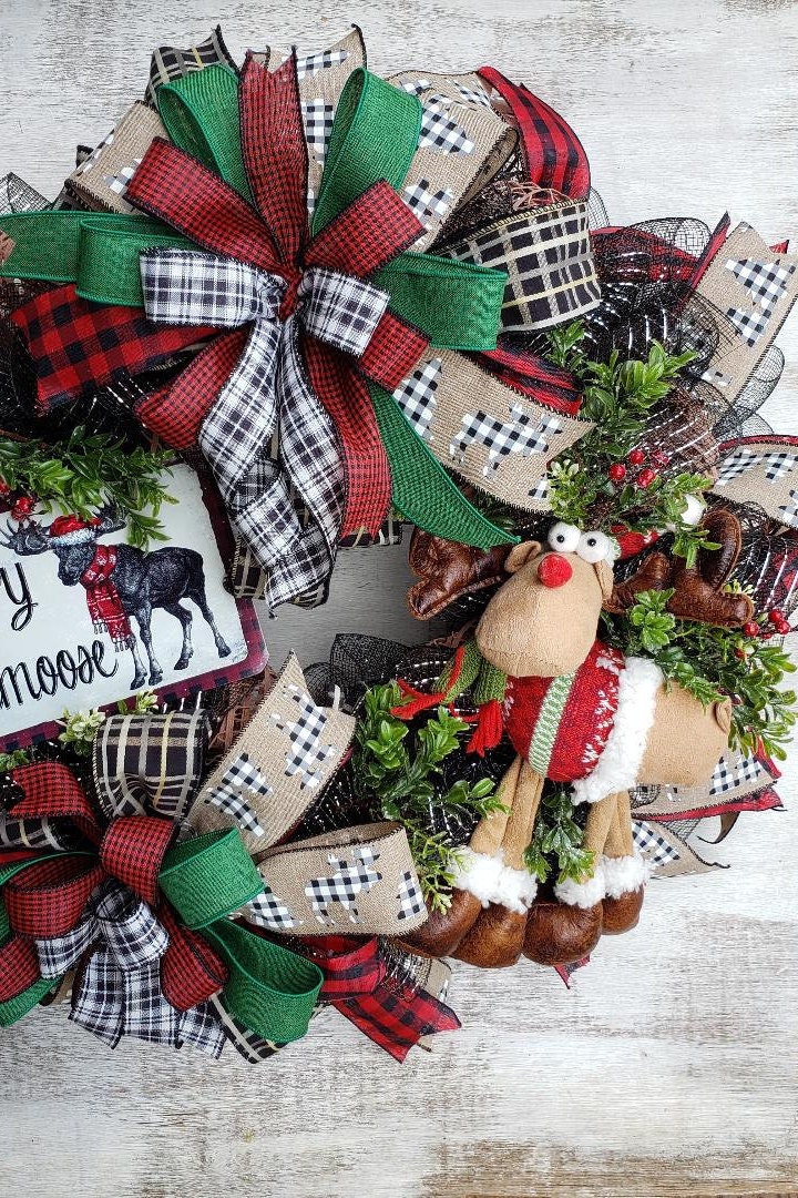 Welcome Moose Wreath Christmas Wreath for Front Door Rustic | Etsy