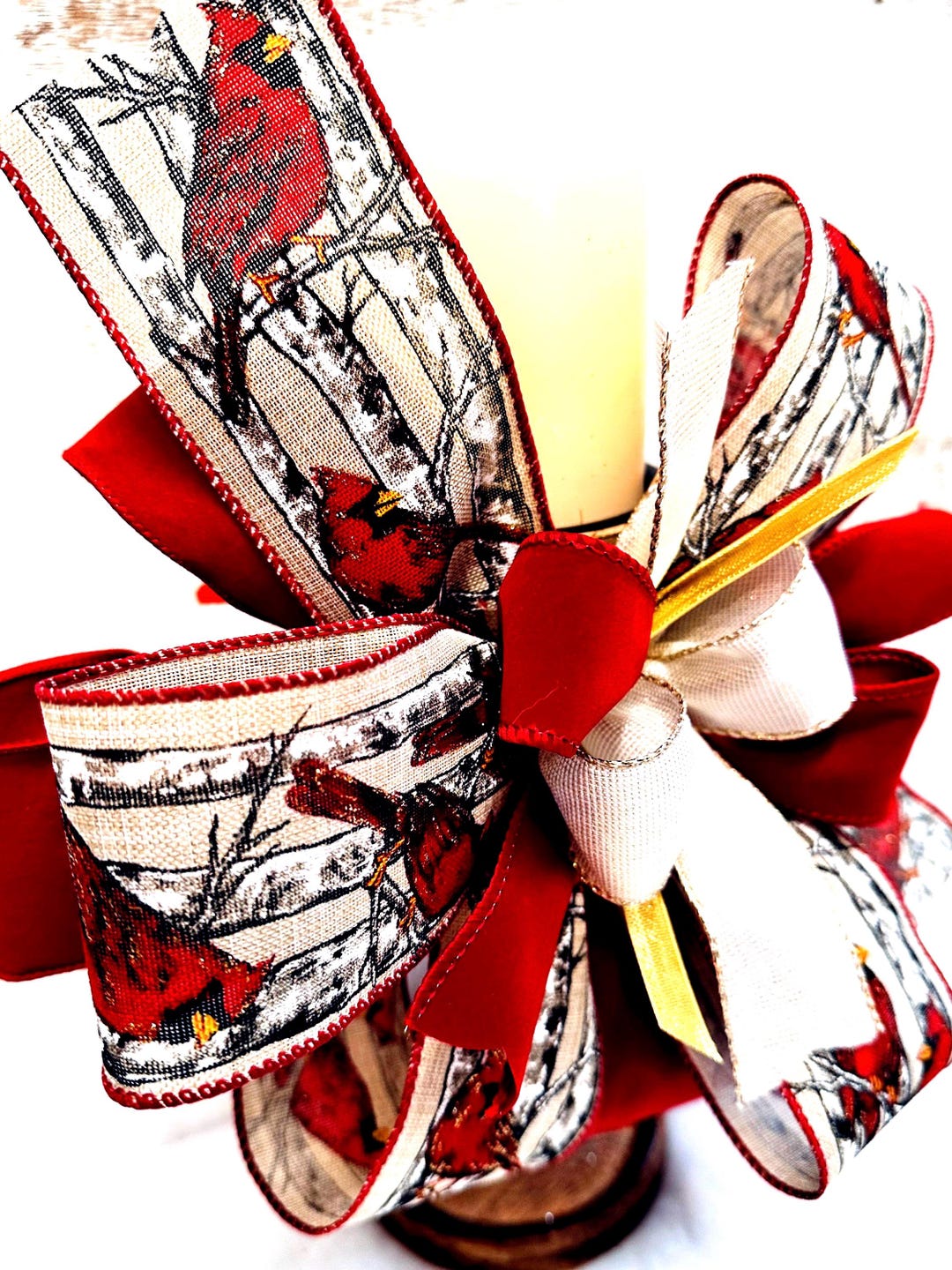 Cardinal Elegant Bow, Red Cardinals Wreath Bow, Christmas Cardinal Bow ...