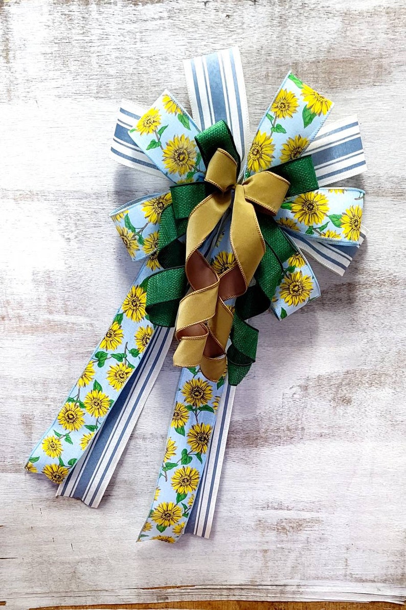 Sunflower Blue Bow Farmhouse Country Bow Rustic Sunflower - Etsy