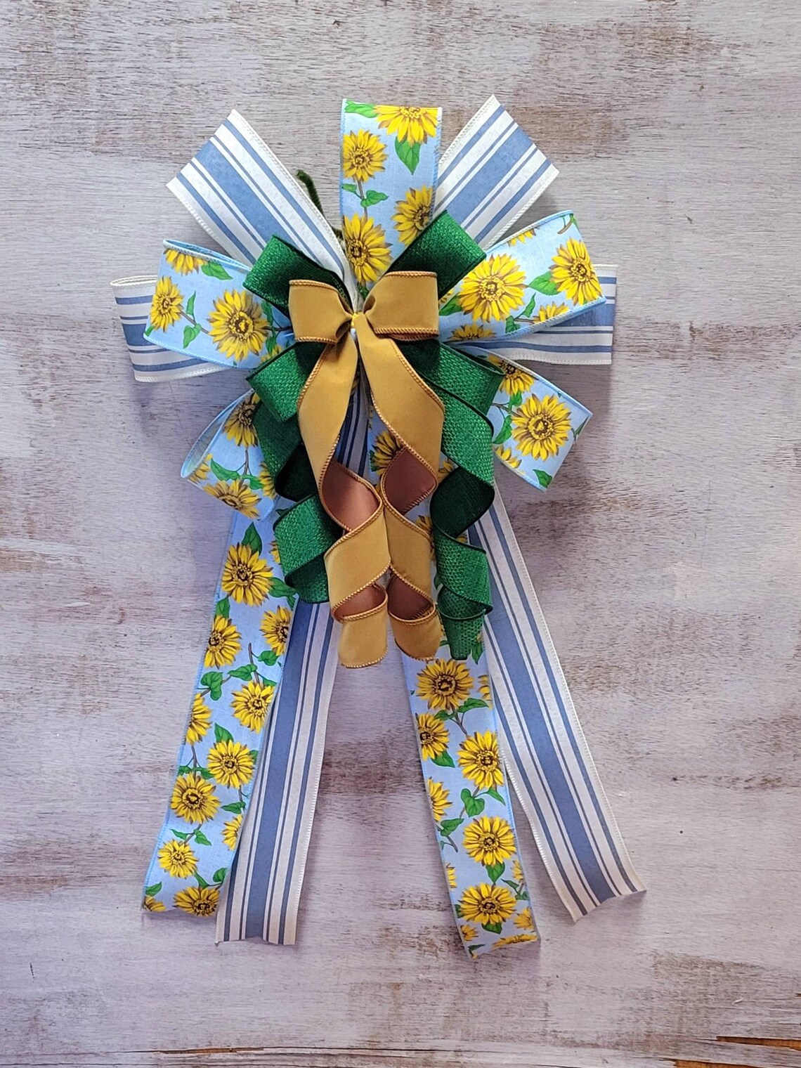 Sunflower Blue Bow Farmhouse Country Bow Rustic Sunflower - Etsy