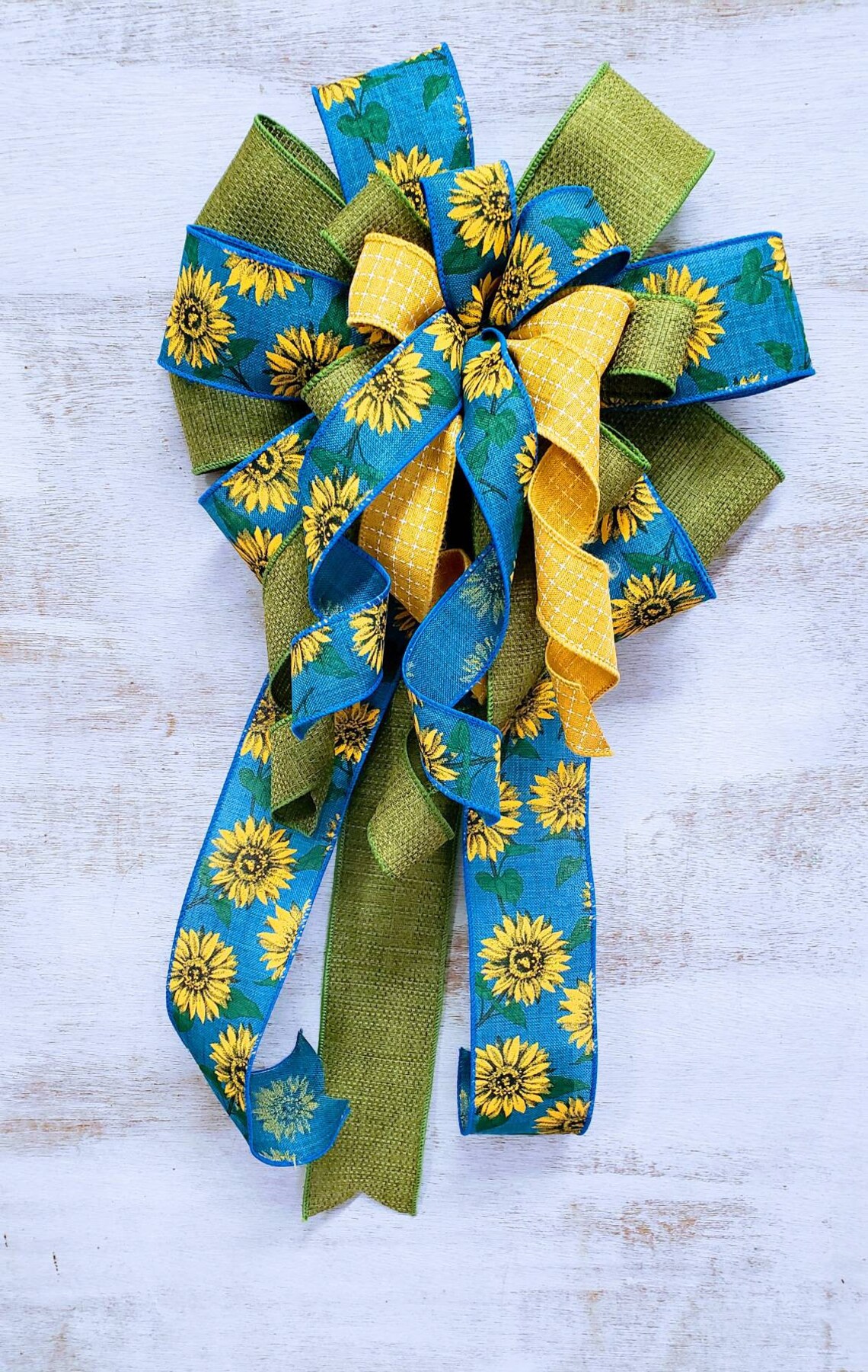 Teal Sunflower Bow Farmhouse Country Bow Rustic Sunflower | Etsy