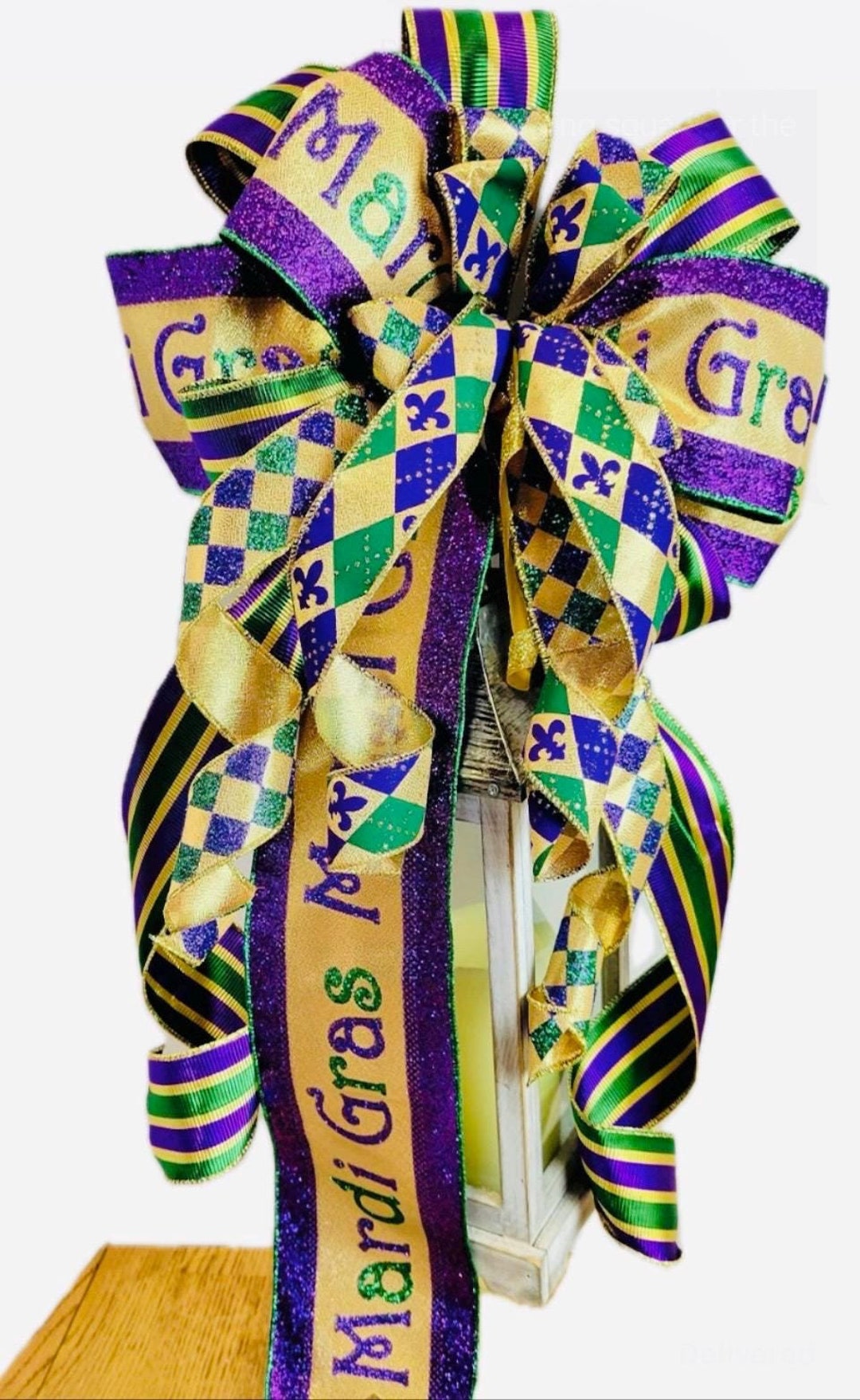Large Mardi Gras Bow, Fleur De Lis Bow, Large Mardi Gras Decor ...
