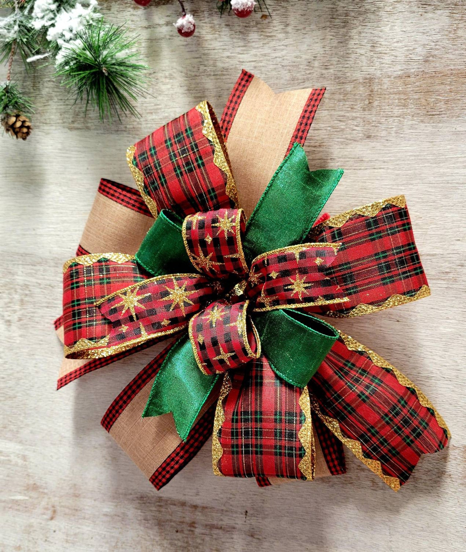 Christmas Farmhouse Bow Plaid Christmas Bow Green and Red - Etsy
