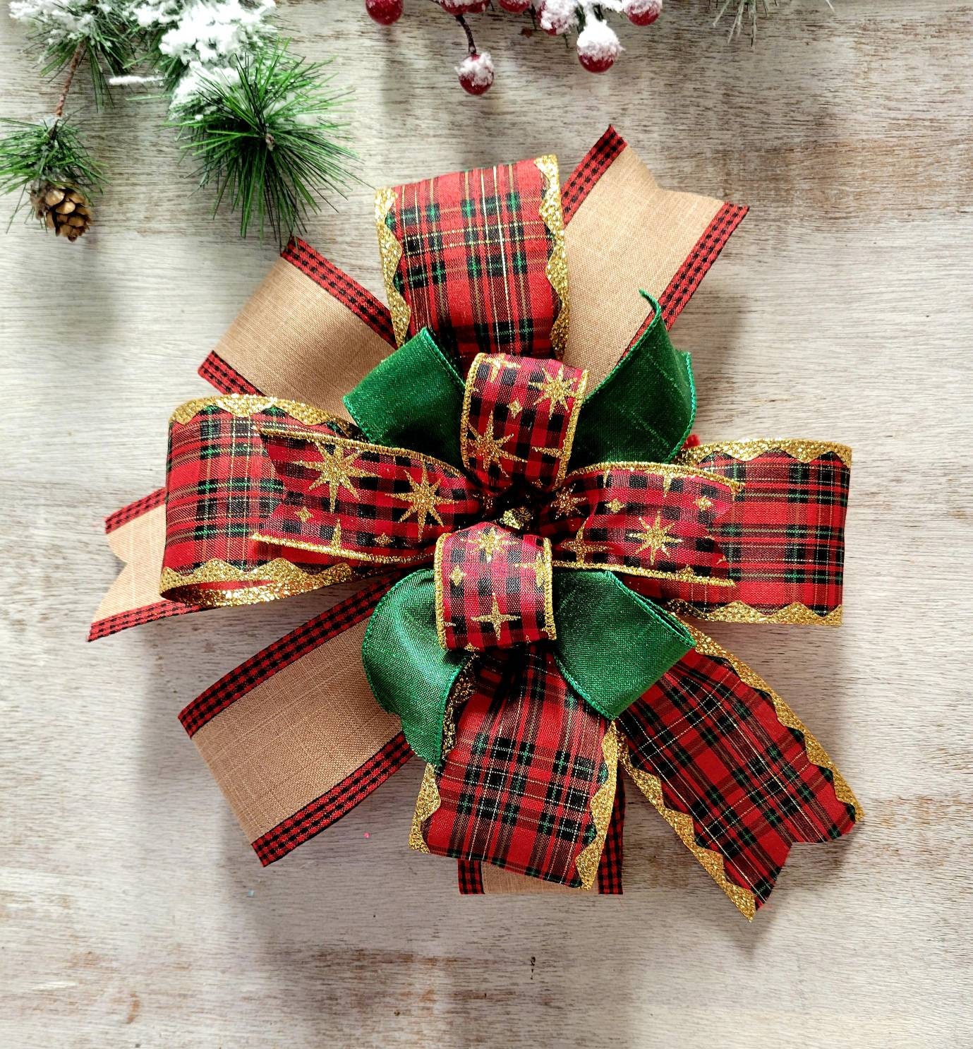 Christmas Farmhouse Bow Plaid Christmas Bow Green and Red - Etsy