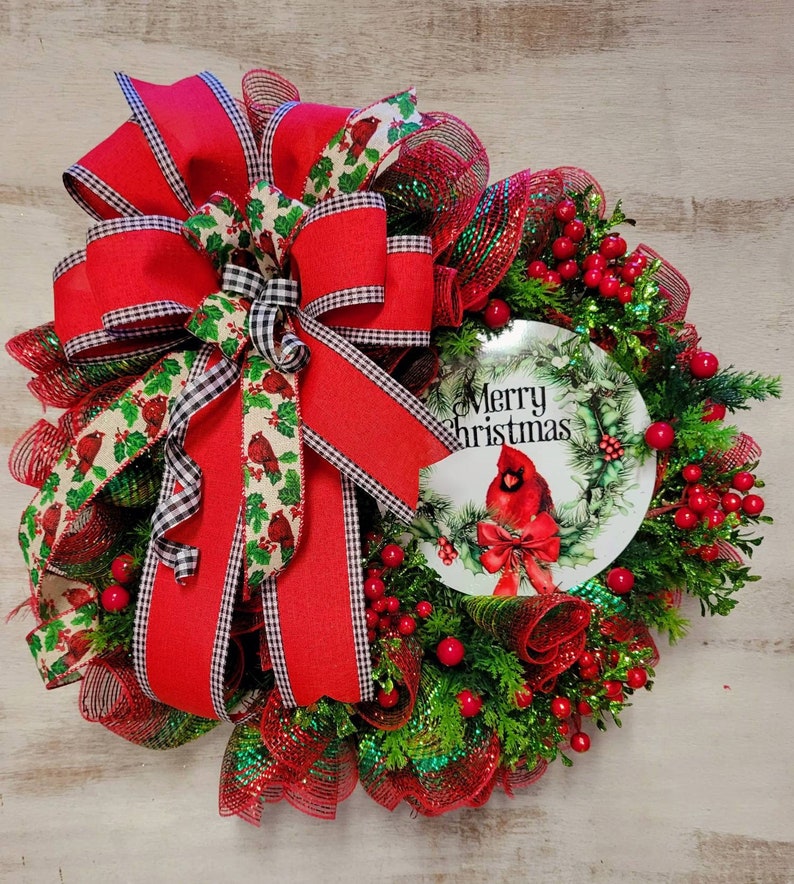 Merry Christmas Cardinal Wreath. Cardinal Wreath for Door Red - Etsy