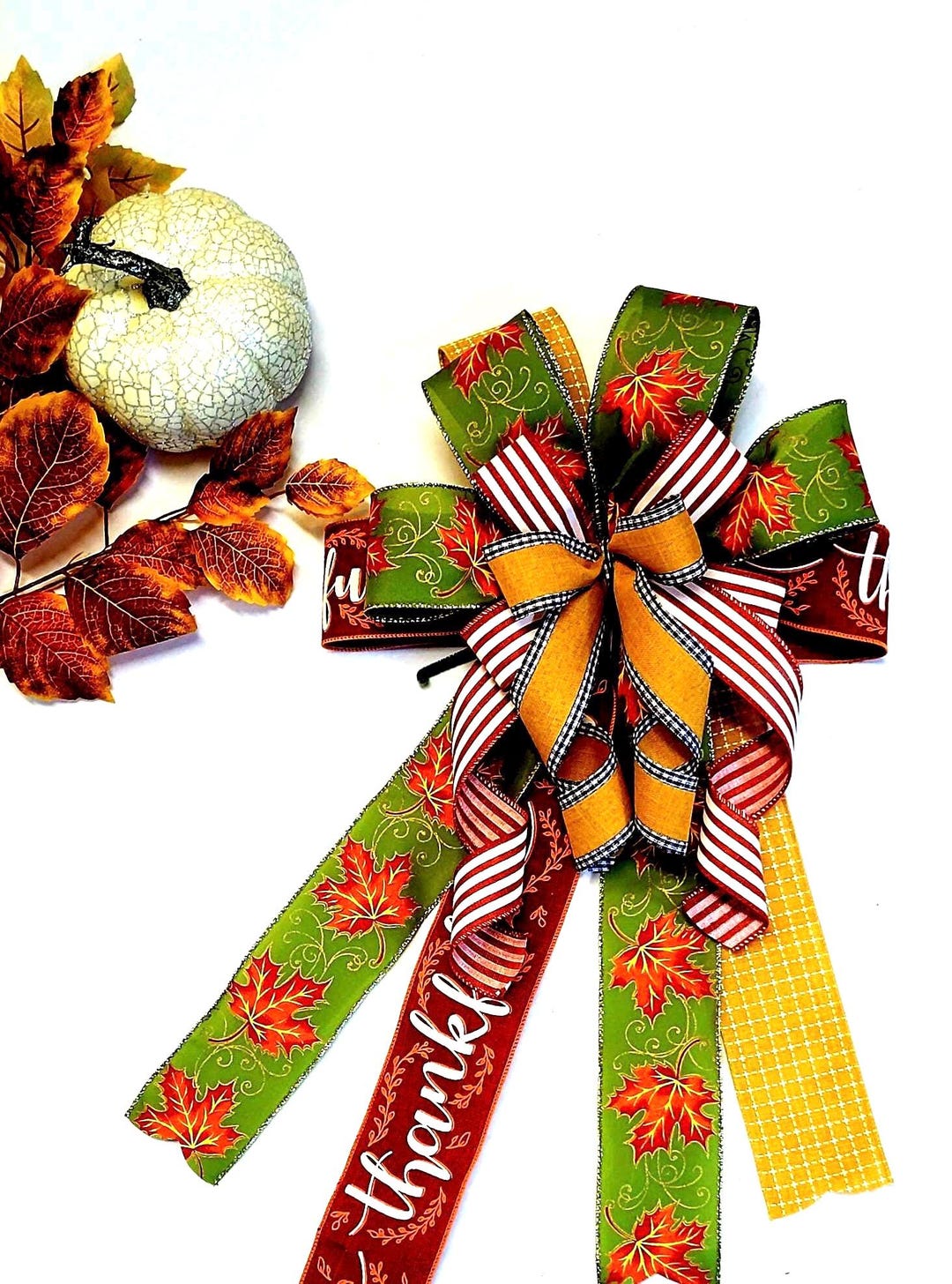 Fall Leaves Bow, Thankful Bow, Fall Autumn Decor, Wreath Bow ...