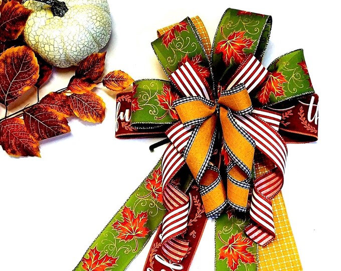 Fall Leaves Bow, Thankful Bow, Fall Autumn Decor, Wreath Bow ...