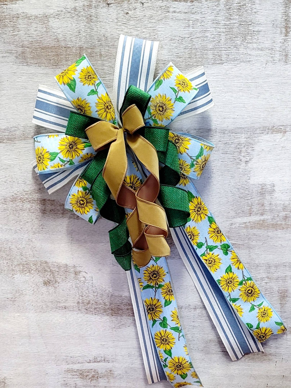 Sunflower Blue Bow Farmhouse Country Bow Rustic Sunflower - Etsy
