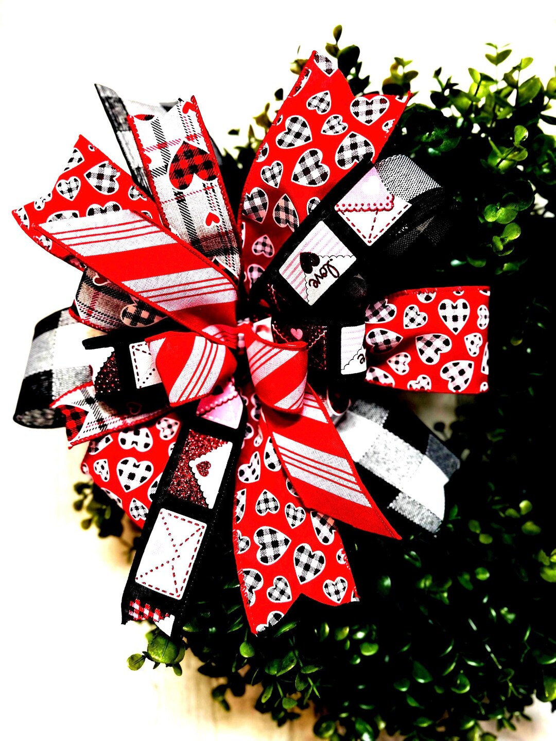 Valentines Wreath Bow, Pink Red Bow, Bow for Gift, Bow of Hearts ...