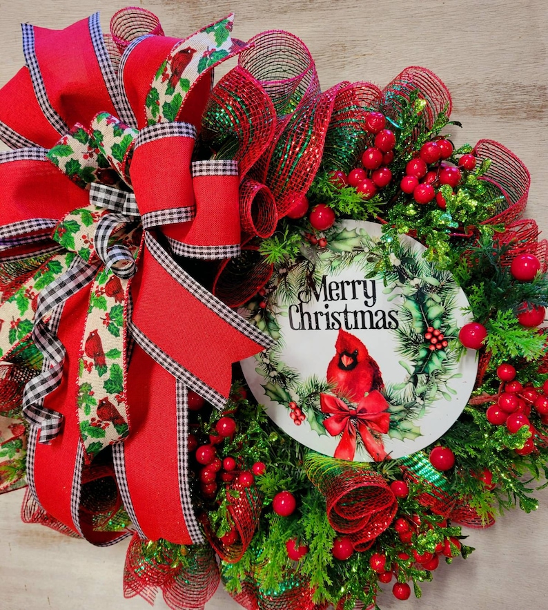 Merry Christmas Cardinal Wreath. Cardinal Wreath for Door Red - Etsy