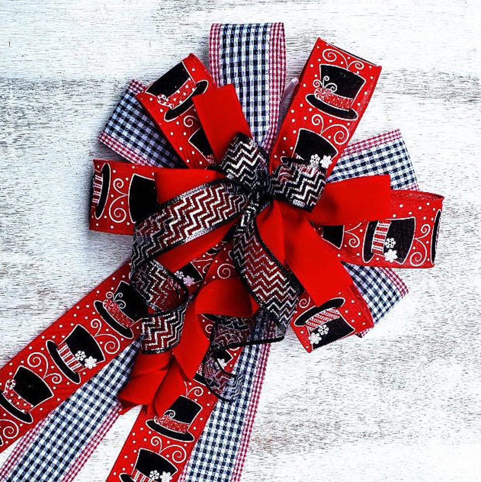 Frosty the Snowman Bow Snowman Hat Bow Gingham Check Red | Etsy