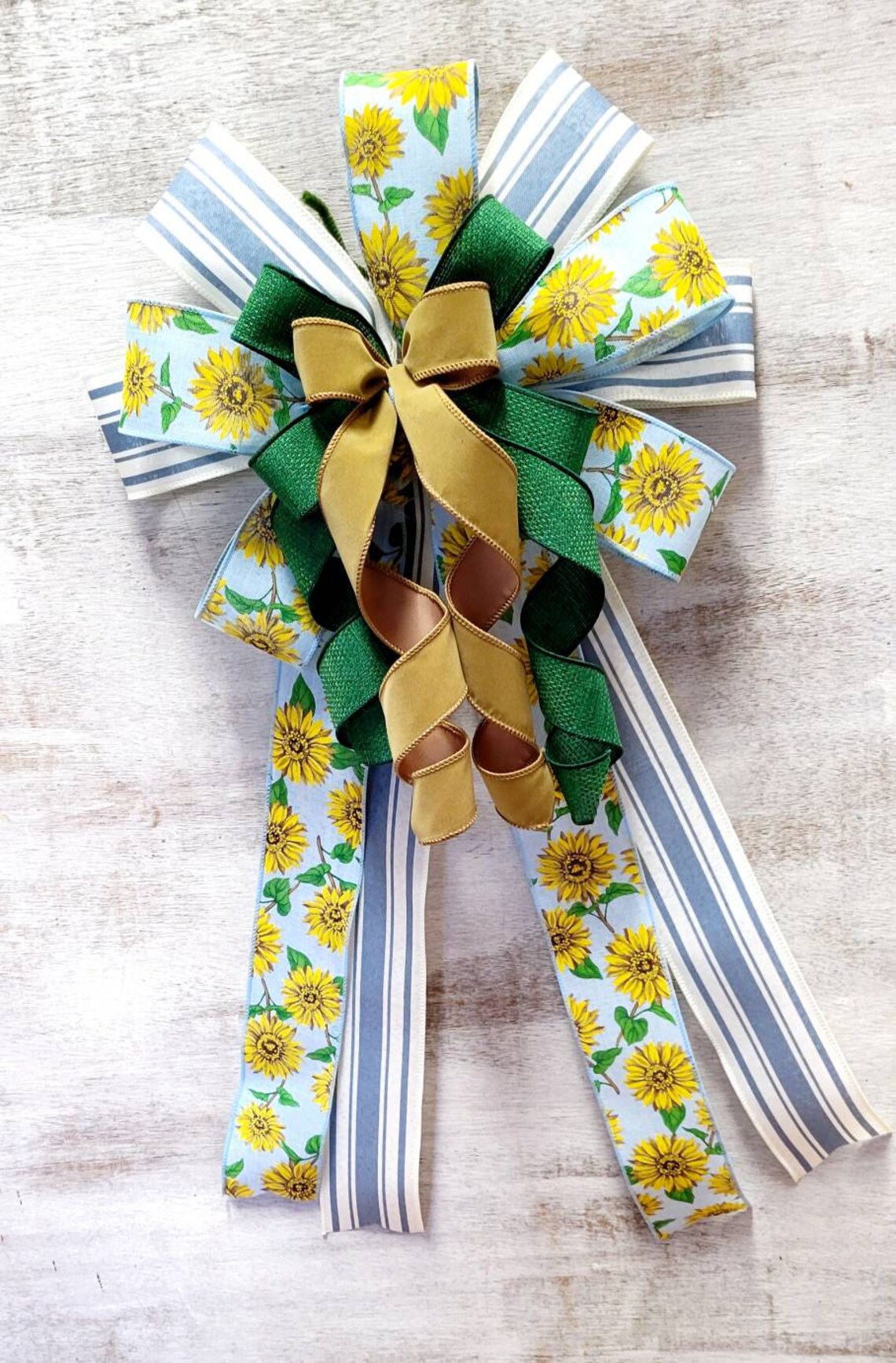 Sunflower Blue Bow Farmhouse Country Bow Rustic Sunflower - Etsy