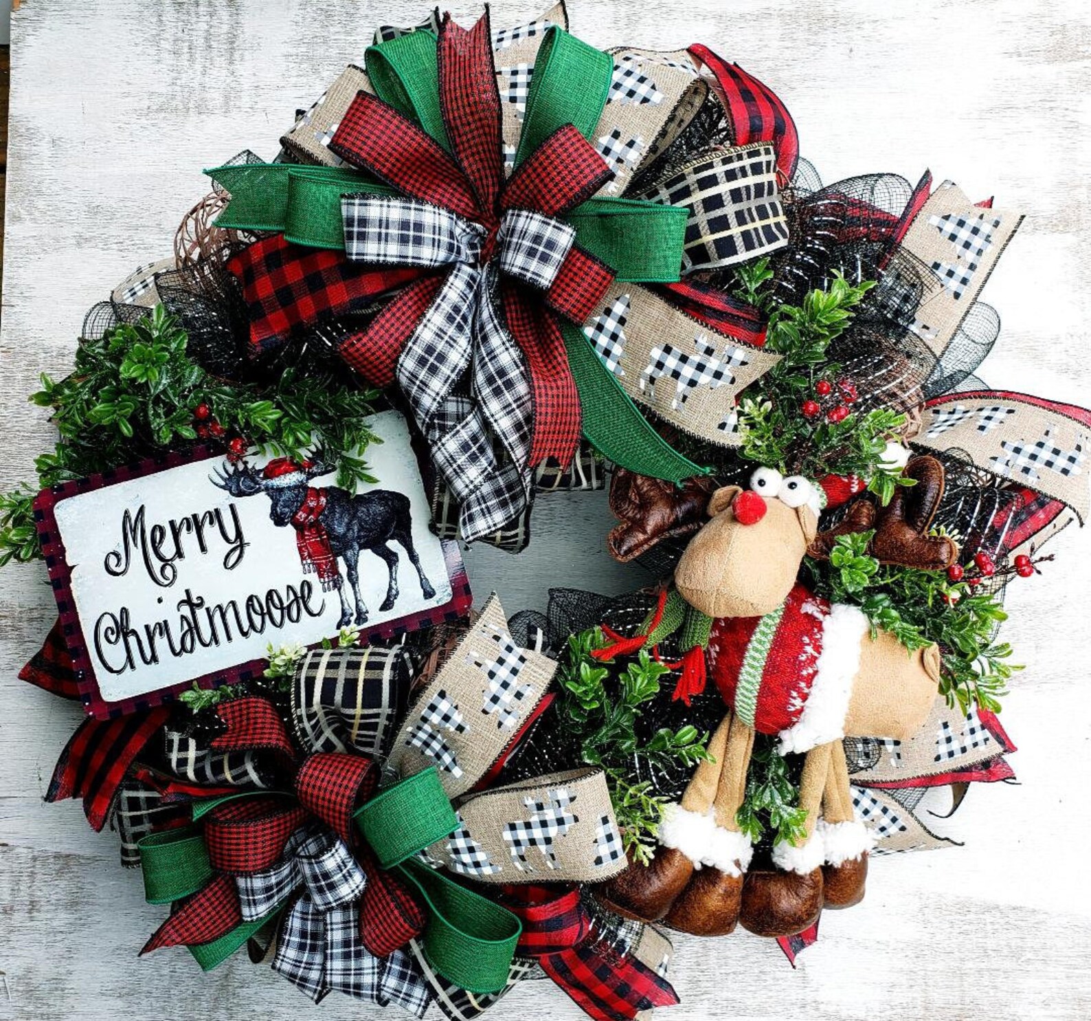 Welcome Moose Wreath Christmas Wreath for Front Door Rustic | Etsy