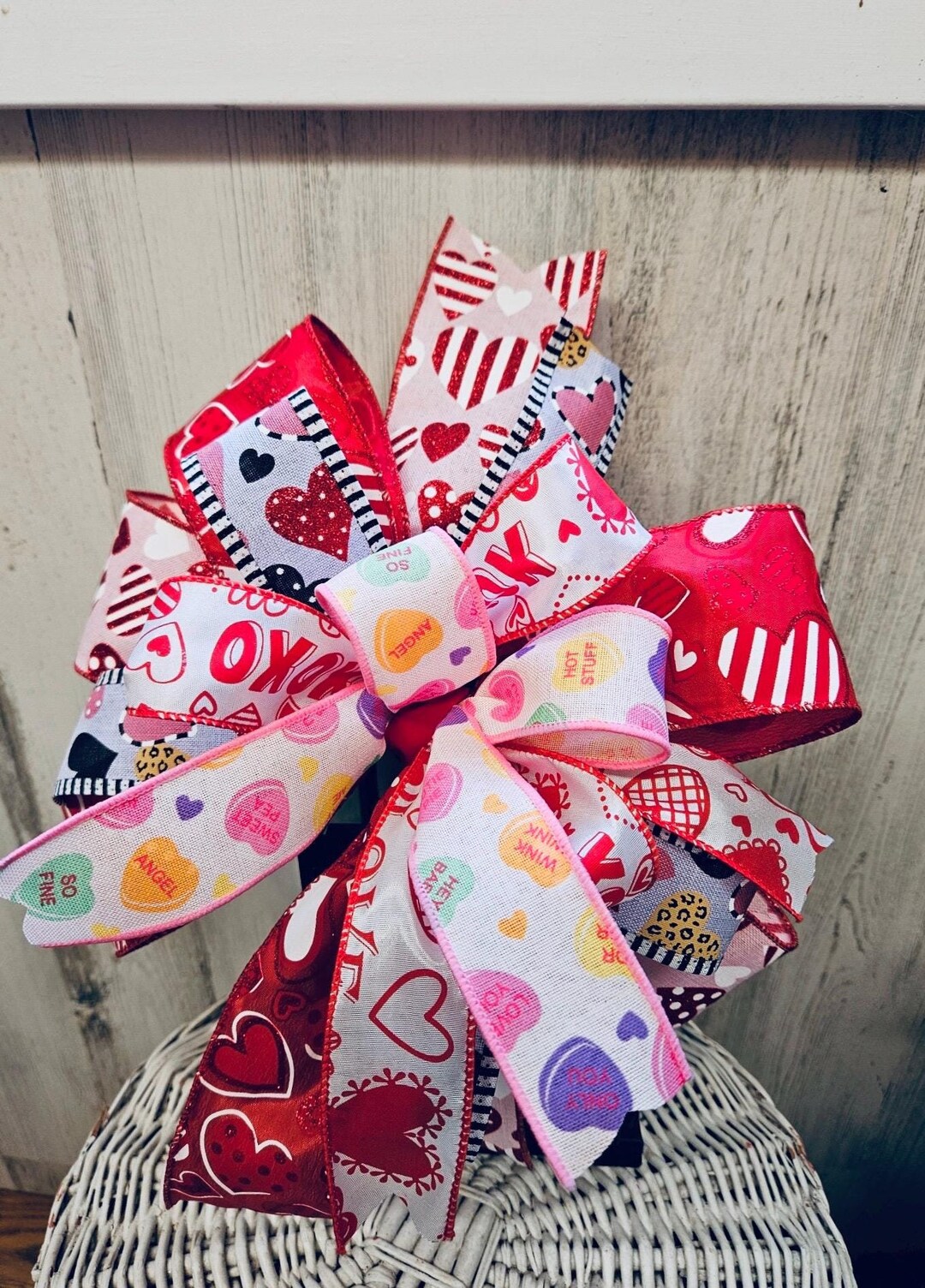 Valentine Wreath Bow, Pink Red Bow, Bow for Gift, Bow of Hearts ...