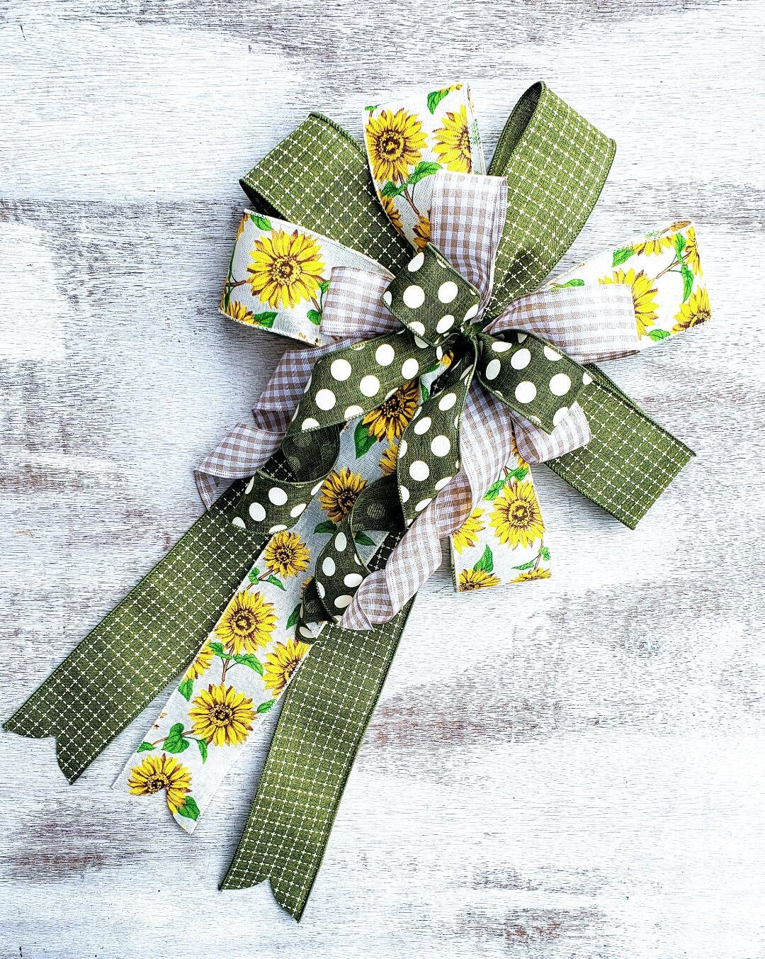 Sunflower Bow Green Check Check Sunflower Farmhouse Country - Etsy
