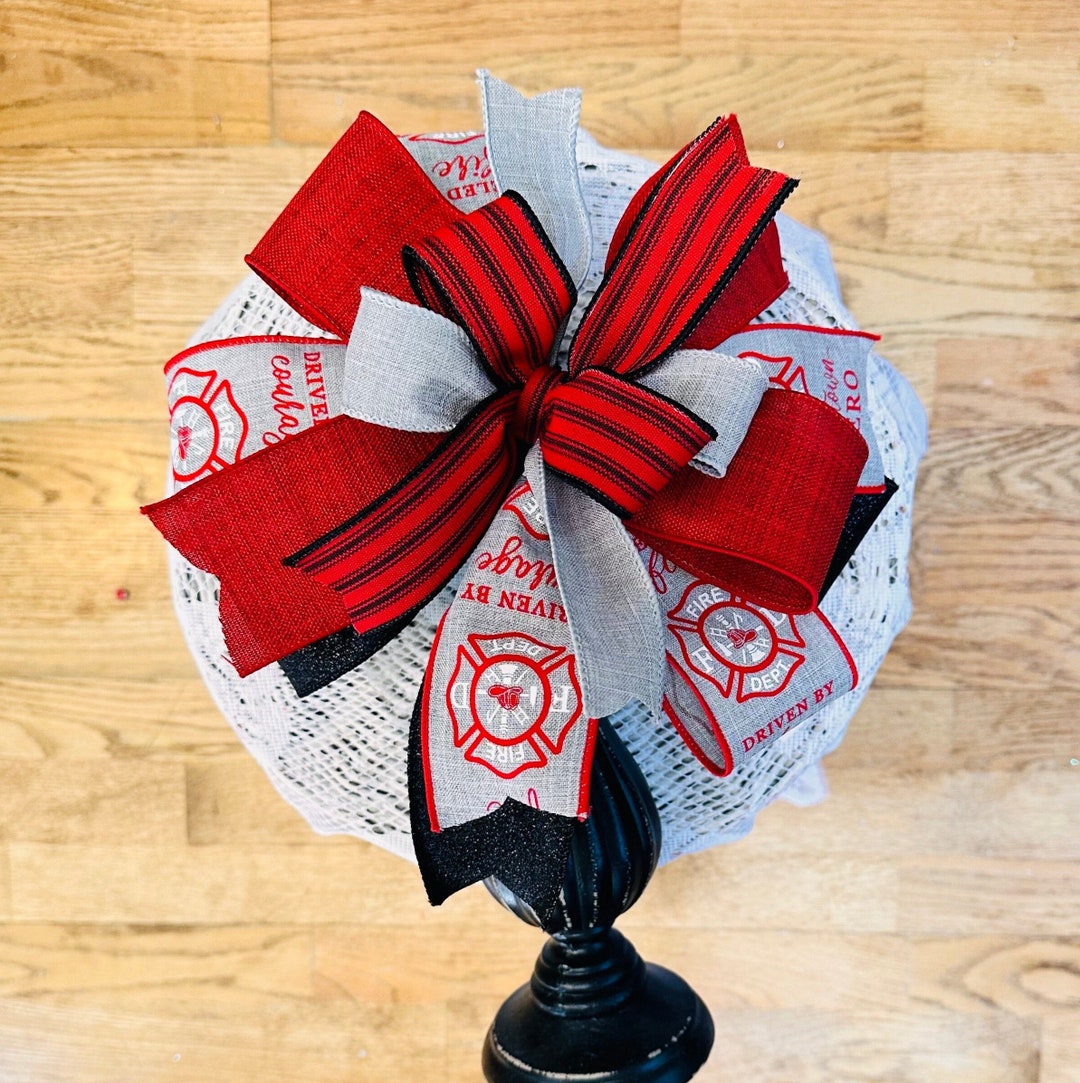 Fireman Bow, Firefighter Bow for Your Door, Fire Department Bow ...