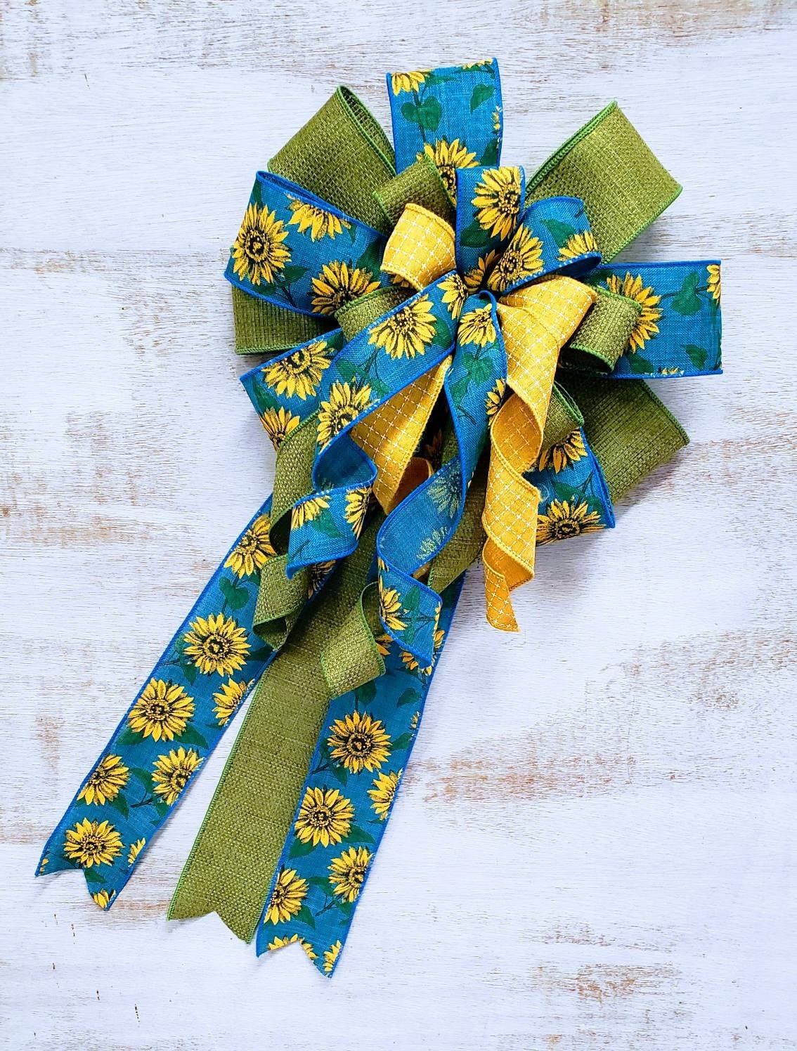 Teal Sunflower Bow Farmhouse Country Bow Rustic Sunflower | Etsy