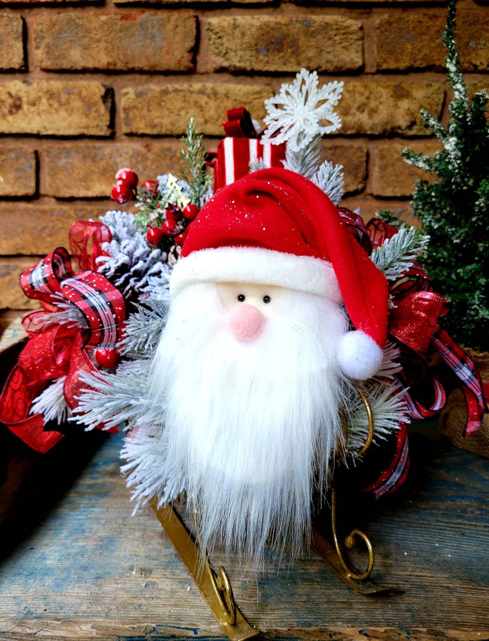 Santa Sled Table Decor Christmas Evergreen Centerpiece Santa - Etsy