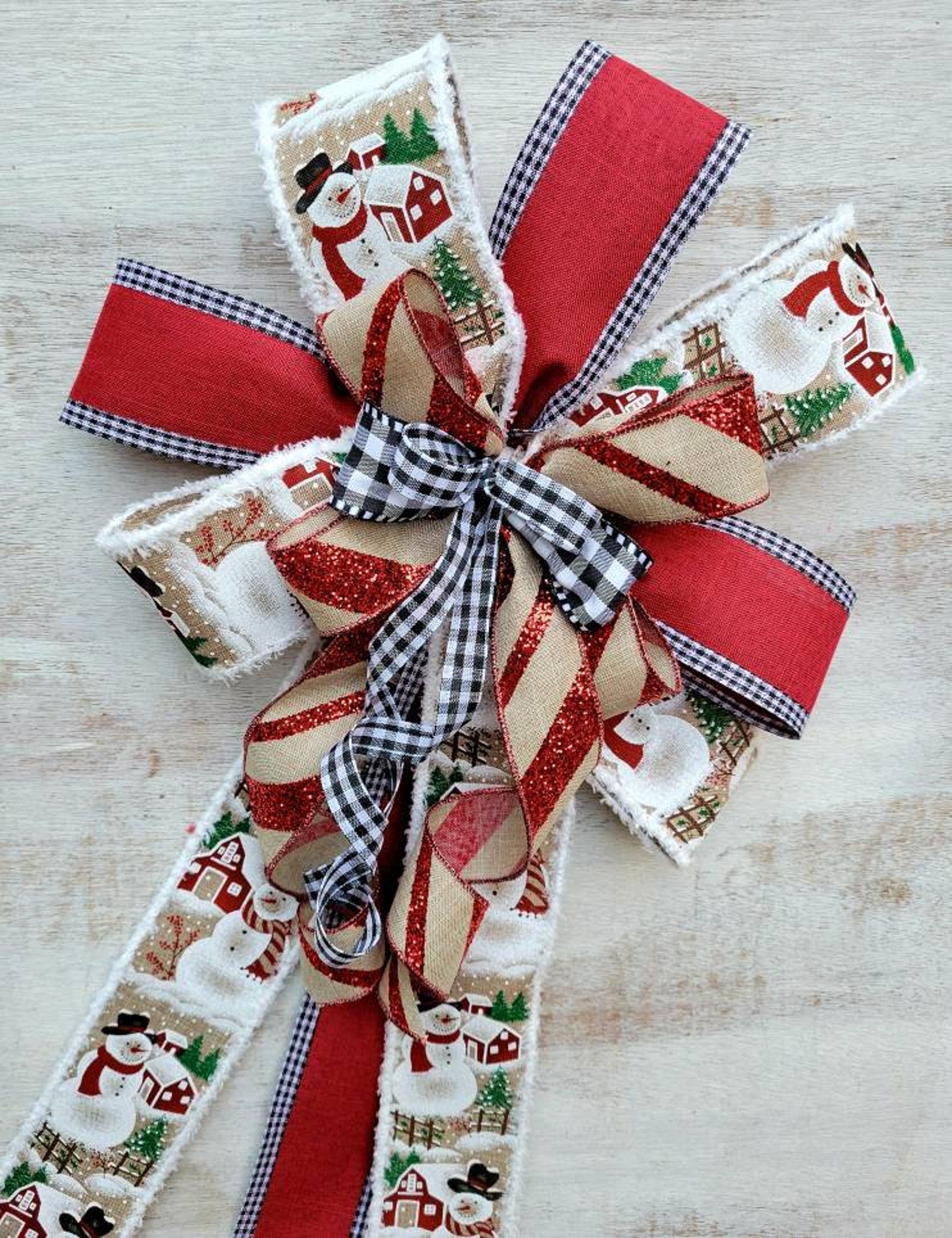 Southern Snowman Bow, Farmhouse Country Bow, Rustic Barn Holiday Bow ...