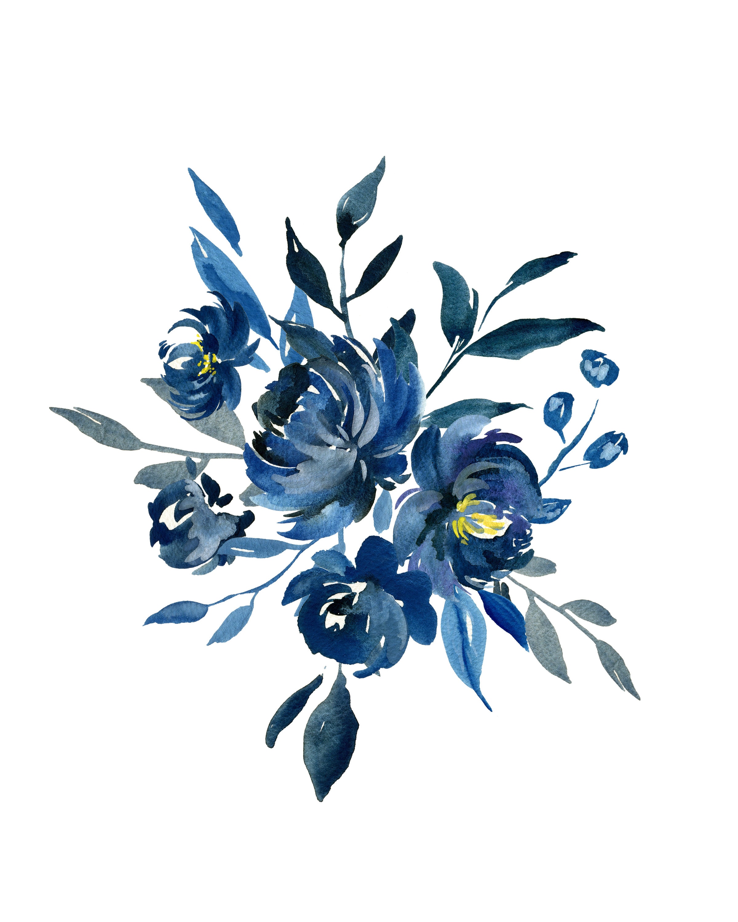 Navy Blue Rose Print Printable Indigo Rose Art Set of 6 Wall | Etsy