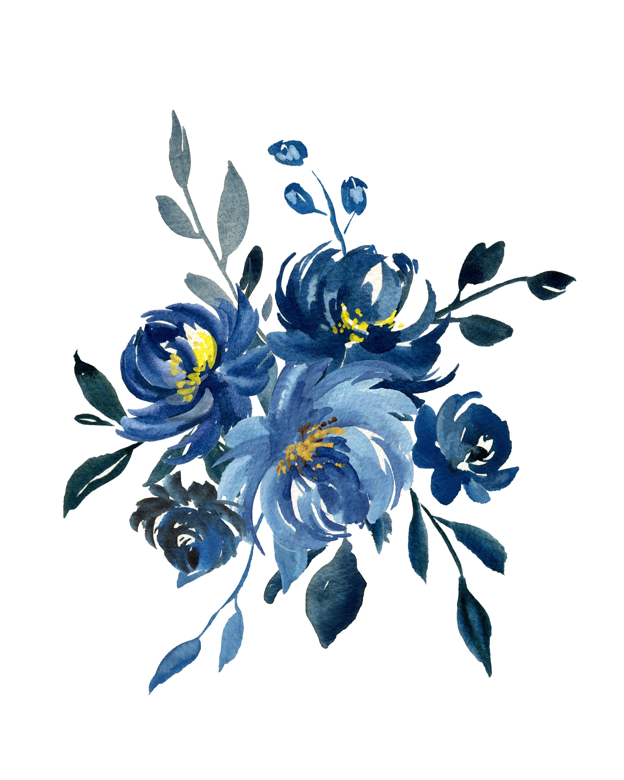 Navy Blue Rose Print Printable Indigo Rose Art Set of 6 Wall | Etsy