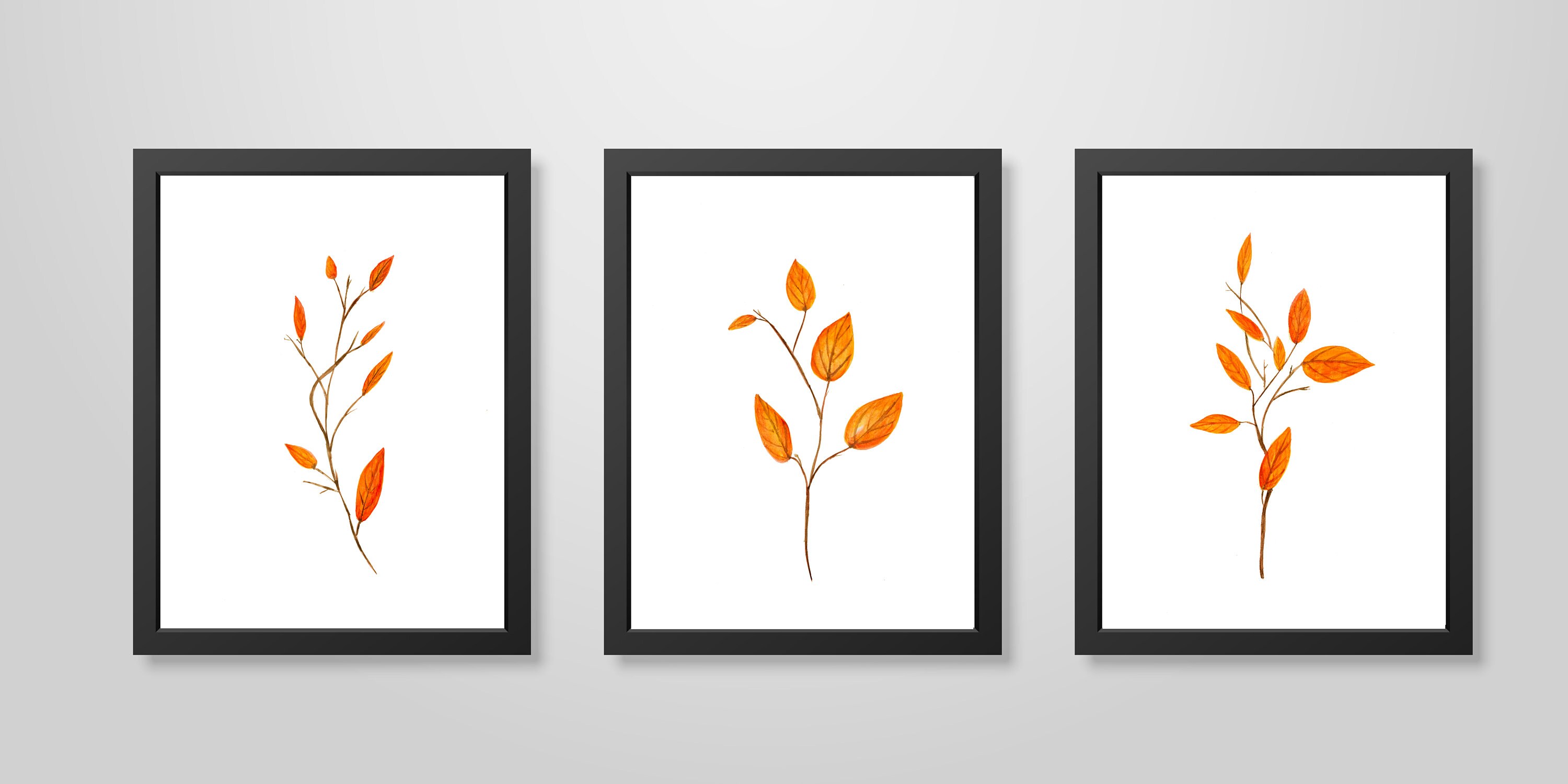 Orange Leaves Printable Autumn Leaves Print Set of Three | Etsy