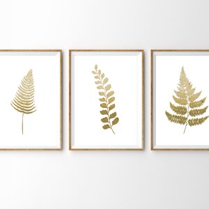 Gold Leaf Prints Set of 3 Prints Plant Art Prints Gold Wall - Etsy