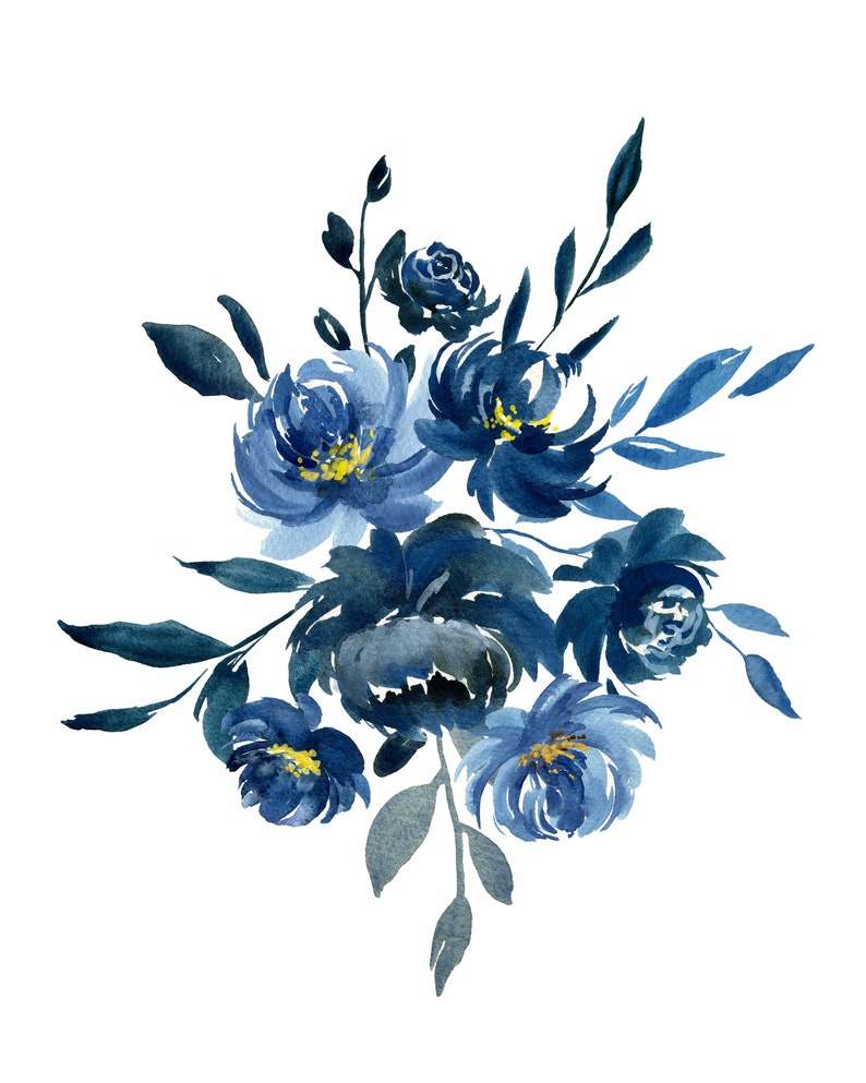 Navy Blue Rose Print Printable Indigo Rose Art Set of 6 Wall - Etsy