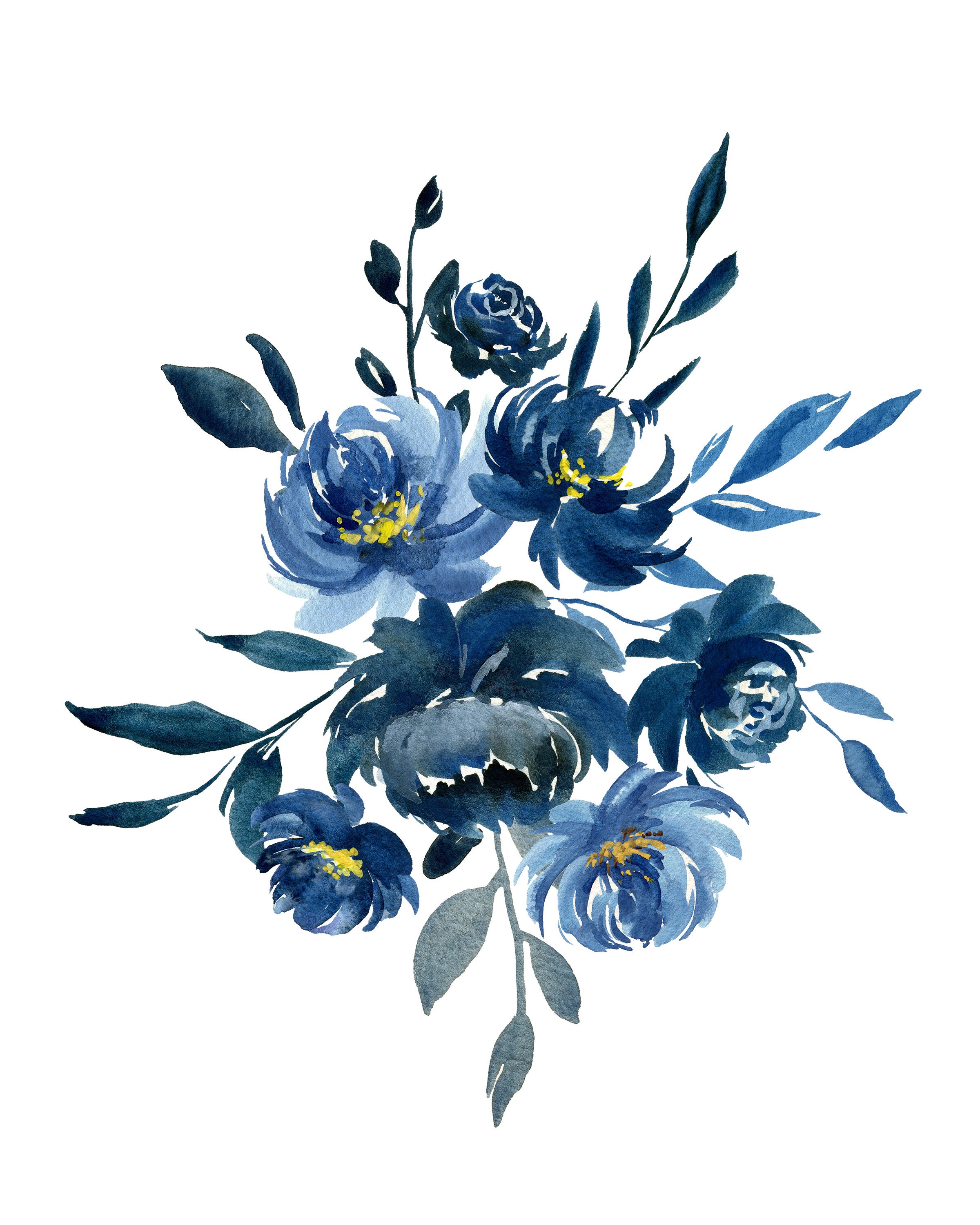 Navy Blue Rose Print Printable Indigo Rose Art Set of 6 Wall | Etsy