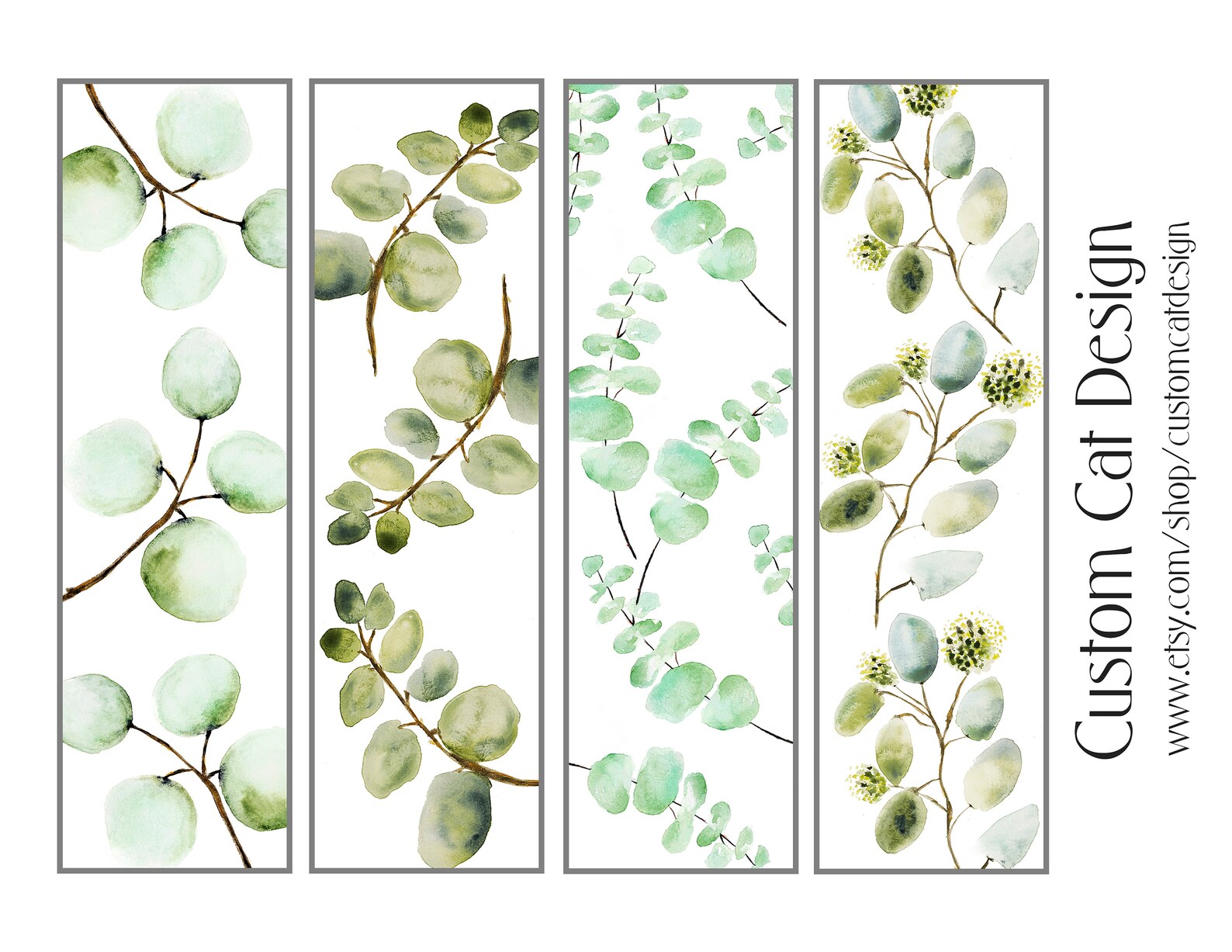 Printable Eucalyptus Bookmarks Set of 4 Watercolor Botanical | Etsy