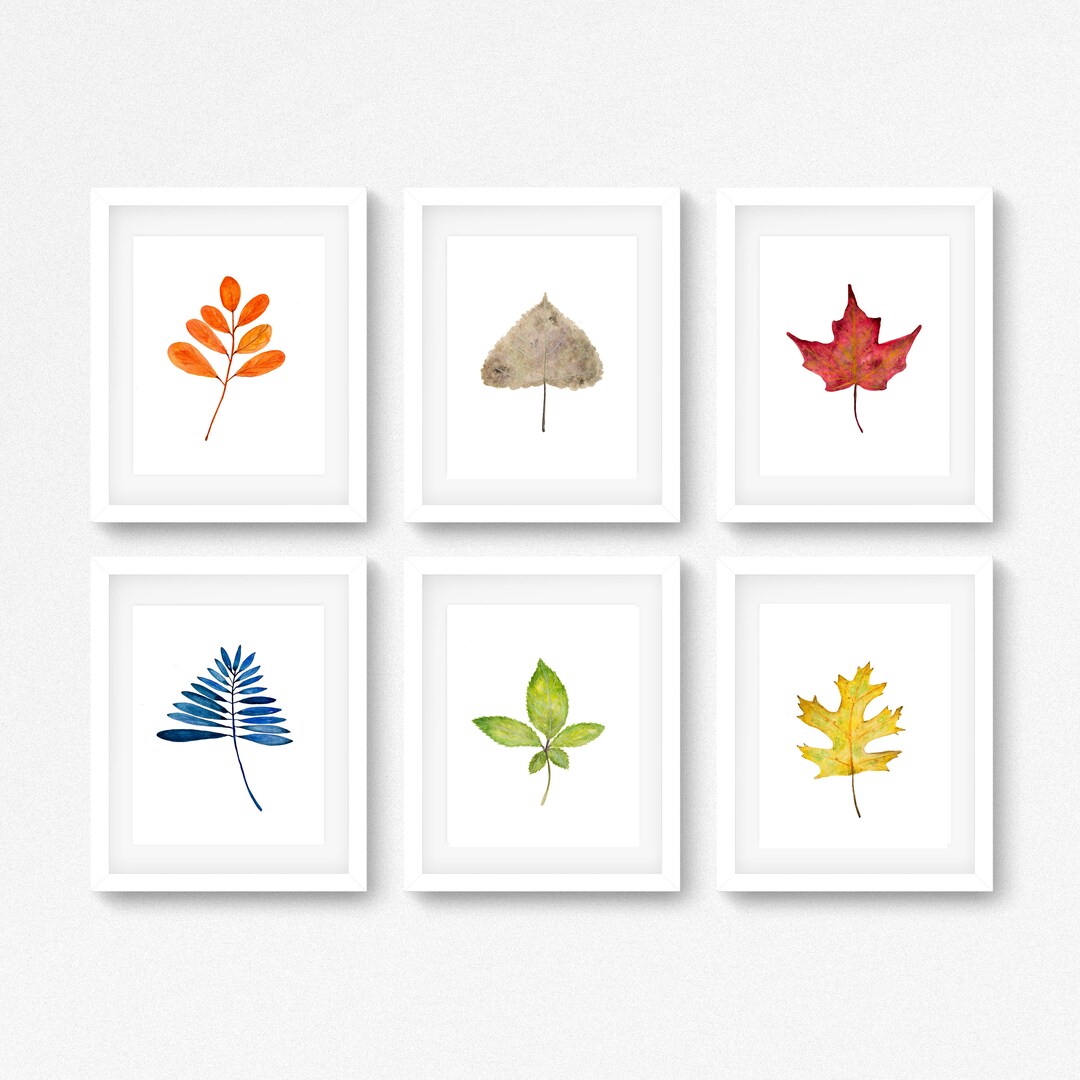 Fall Leaves Printable Set, Set of 6 Fall Leaf Prints, Autumn Decor ...