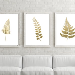 Gold Leaf Prints Set of 3 Prints Plant Art Prints Gold Wall - Etsy