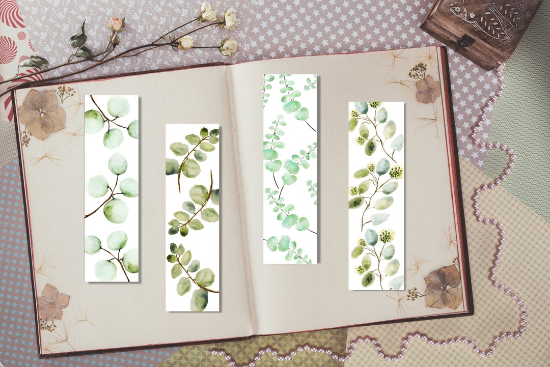 Printable Eucalyptus Bookmarks, Set of 4 Watercolor Botanical Bookmarks ...