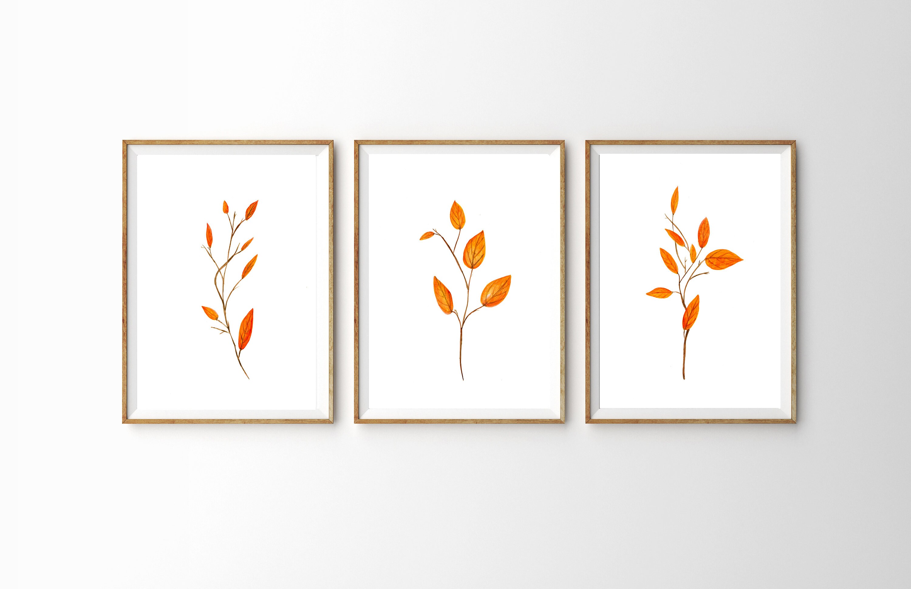 Orange Leaves Printable Autumn Leaves Print Set of Three | Etsy