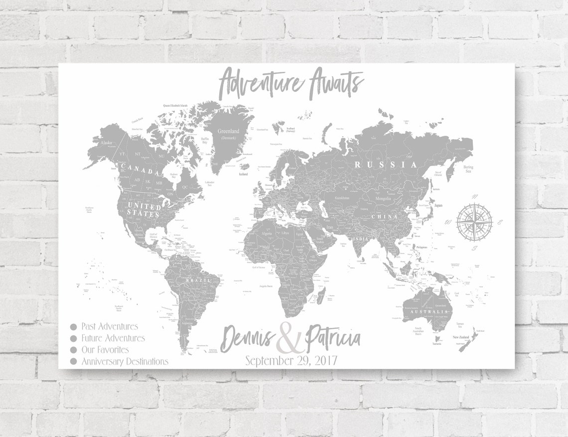 Personalized Pushpin Map Detailed World Map Push Pin Map | Etsy