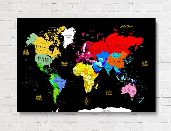 Pushpin Map Detailed World Map Push Pin Map Map of the | Etsy