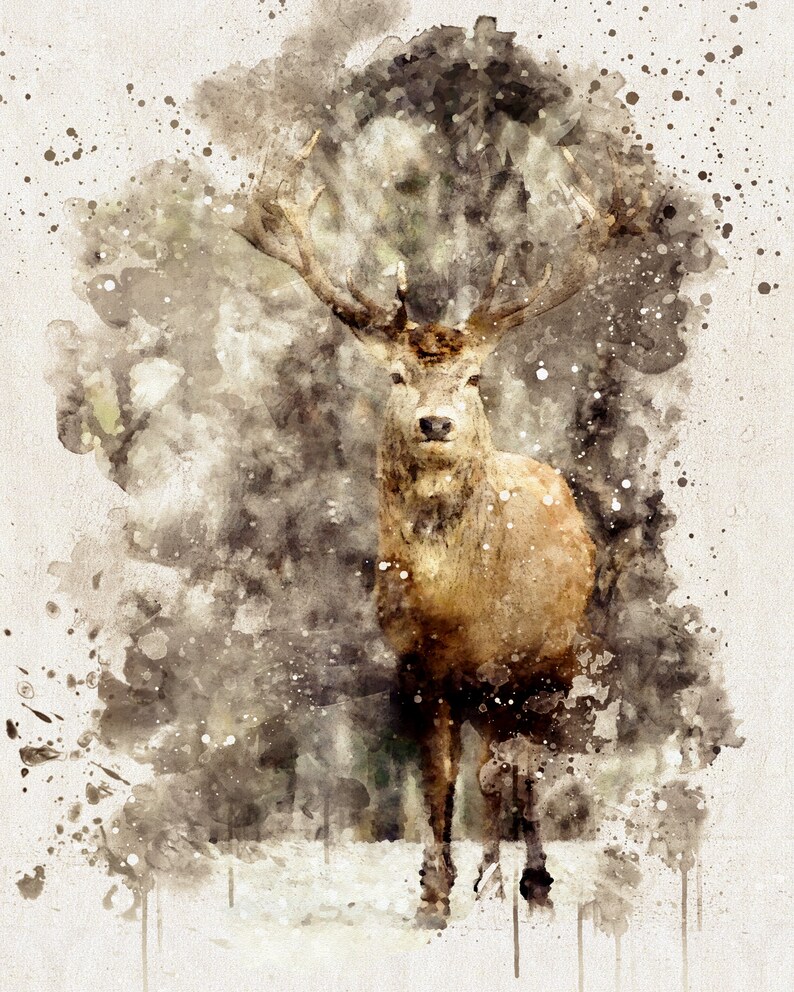 Watercolor Buck Print Deer Art Abstract Deer Print Deer Art | Etsy