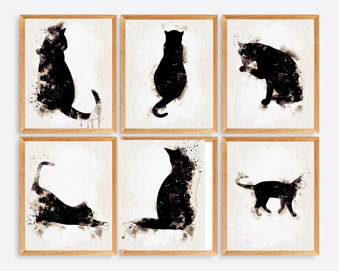Printable Watercolor Cat Art Prints Set of 6, Cat Art Prints 8x10, Cat ...