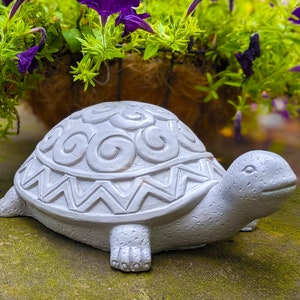 Swirly Turtle Garden Statue - Hand-painted Midnight and Aquamarine ...