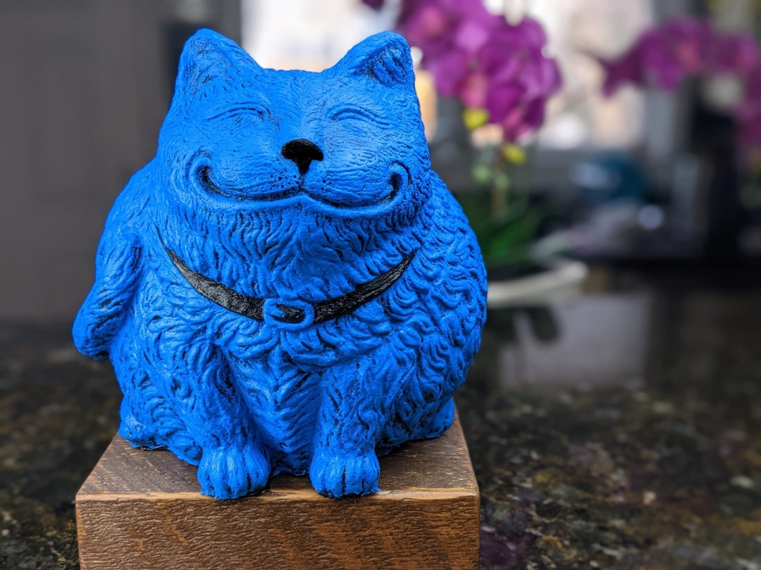 Cat Garden Statue | Healing Blue Cat Figure | Cast-stone | Gift for Cat ...