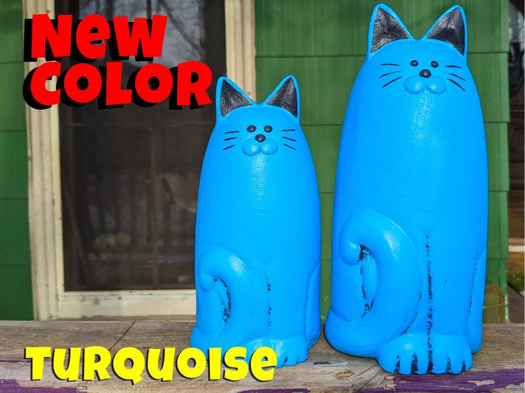 Turquoise Cat Statues for Garden: Cast Stone Figures, Set of 2 - Etsy
