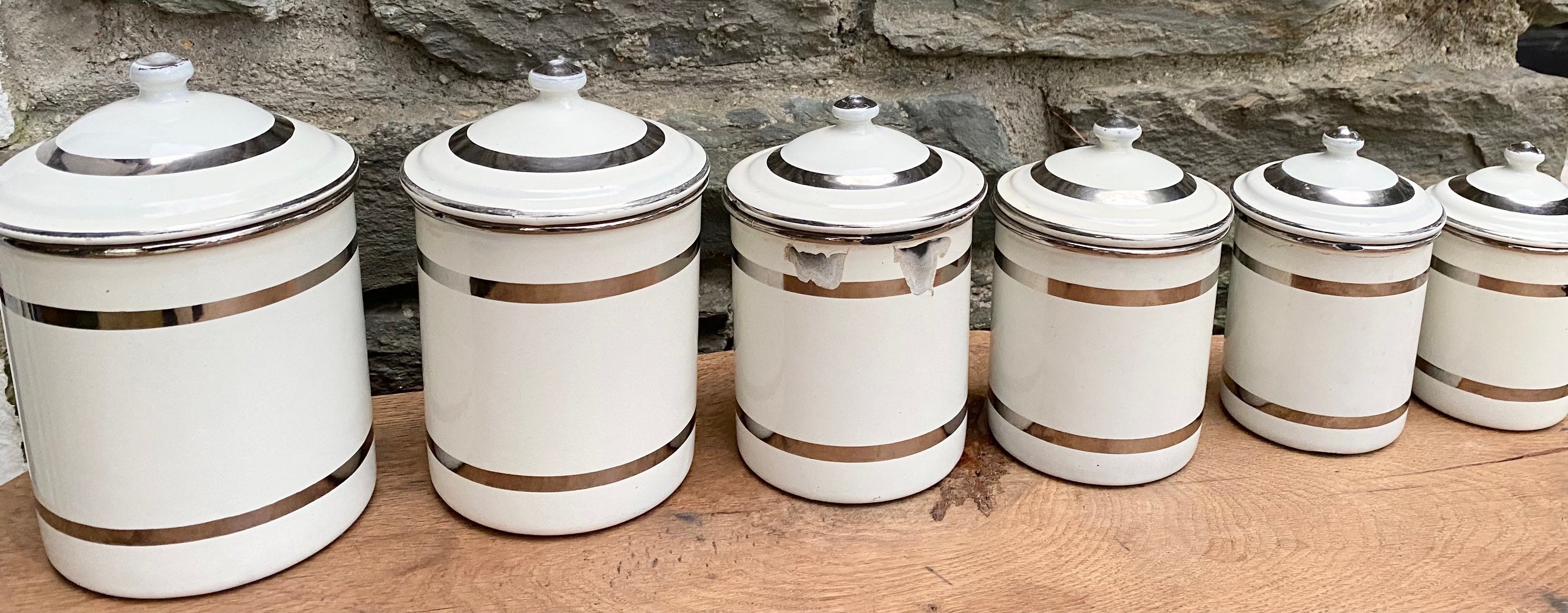 Set of 6 French Antique Enamel Nesting Canisters 1950s, Enamel Spice ...
