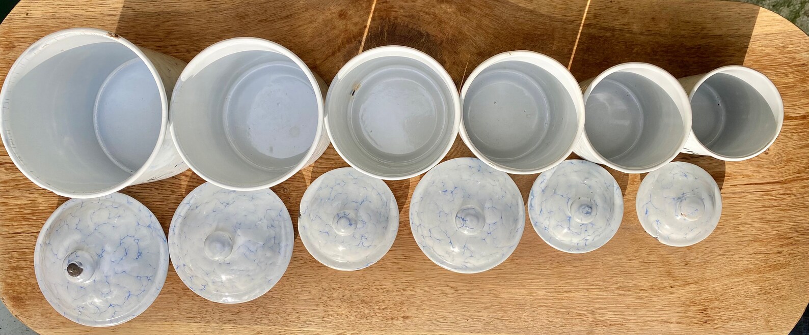 Set of 6 Enamel Nesting Canisters 1950s Enamel Spice Pots - Etsy