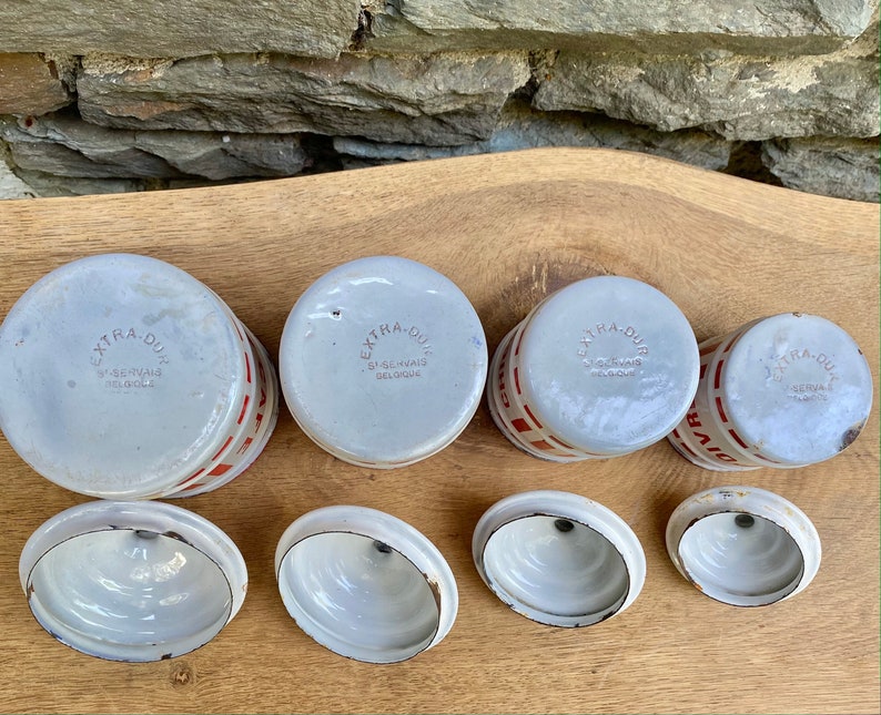 French Antique Enamel Nesting Canisters 1950s, Enamel Spice Pots - Etsy