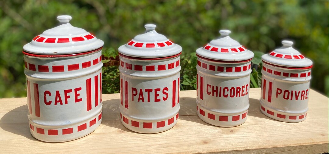 French Antique Enamel Nesting Canisters 1950s, Enamel Spice Pots - Etsy